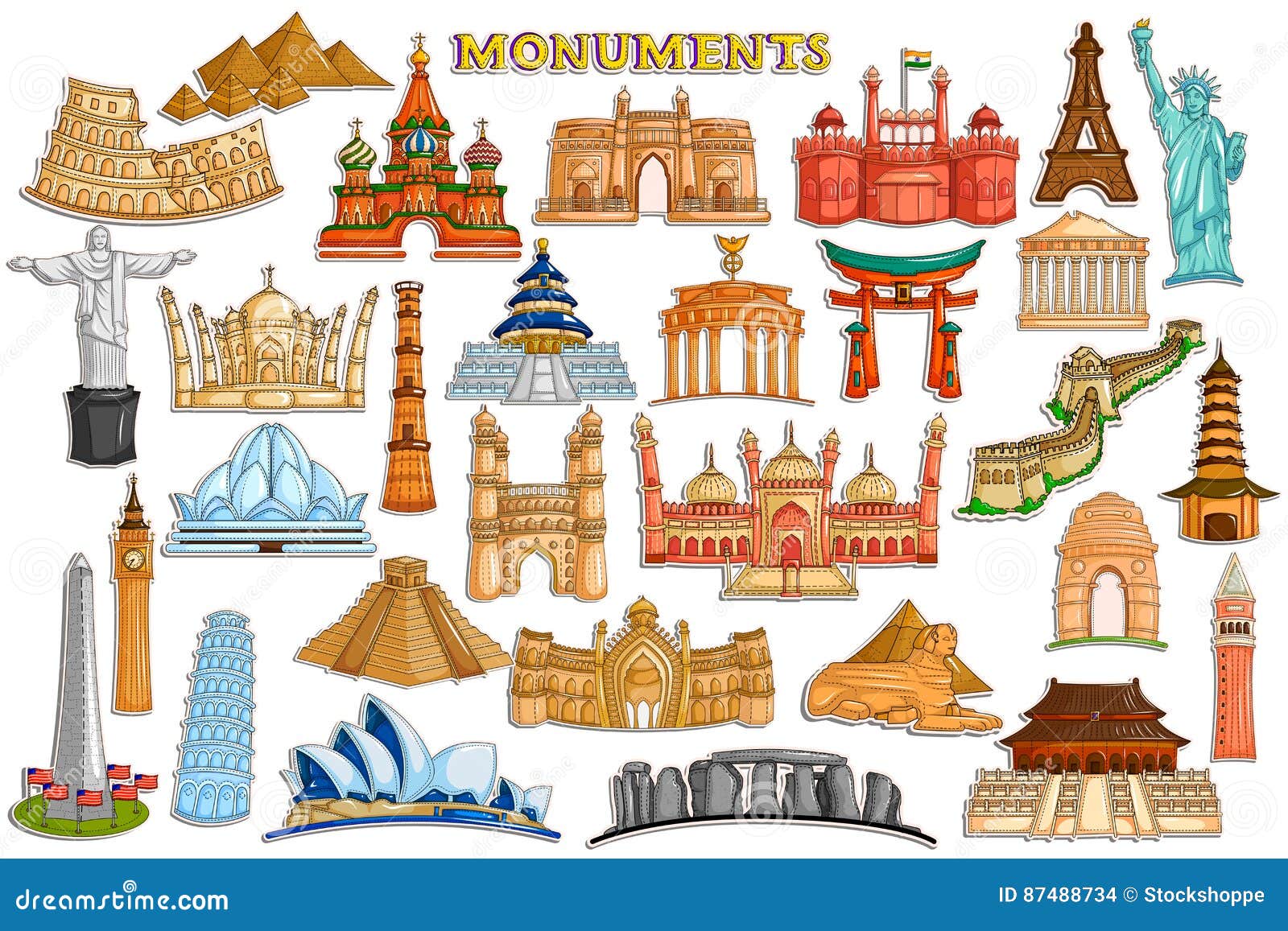 Sticker Collection for World Famous Monument and Building Editorial ...