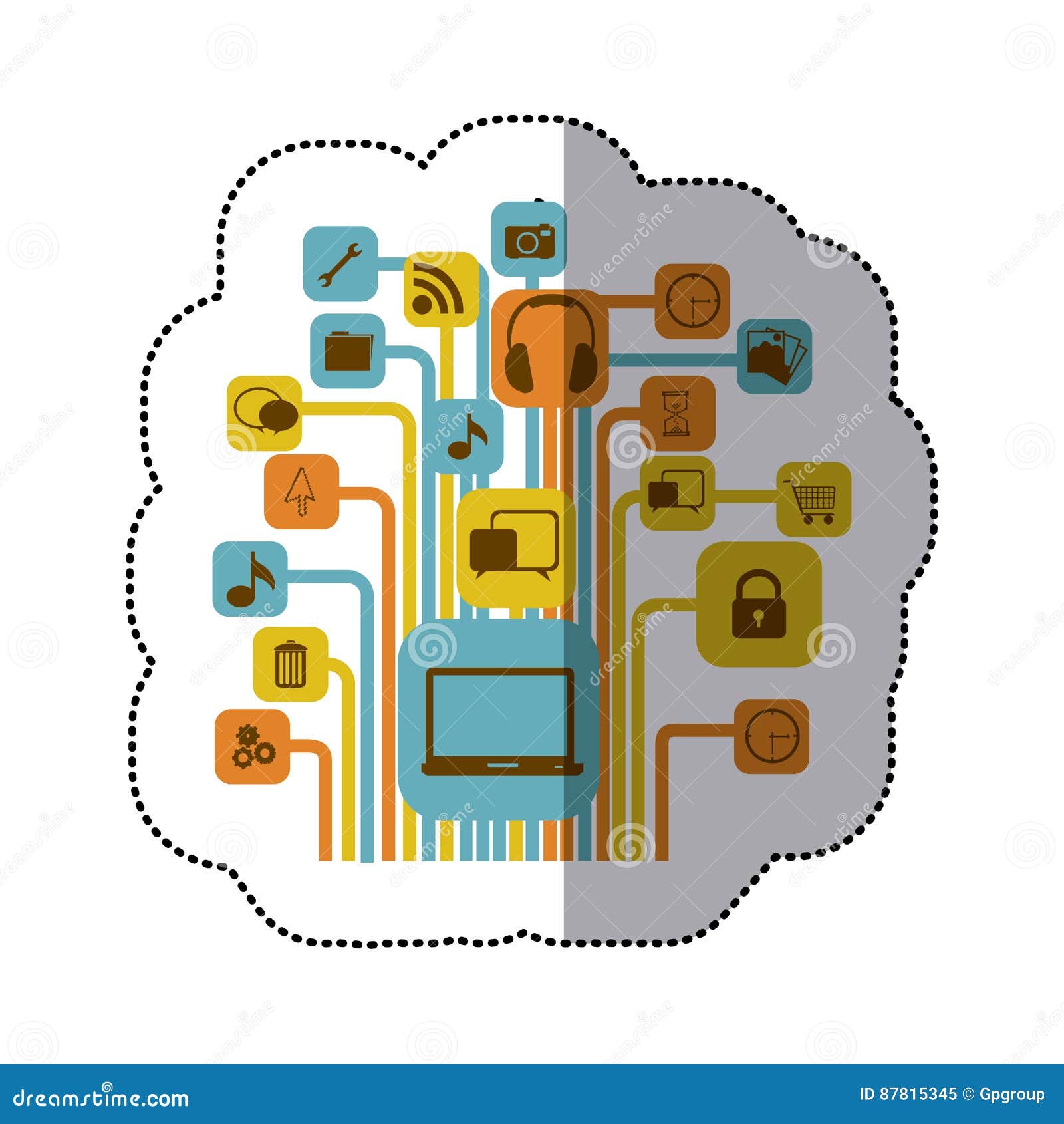 Sticker Color Background with Computer Icons Stock Illustration ...