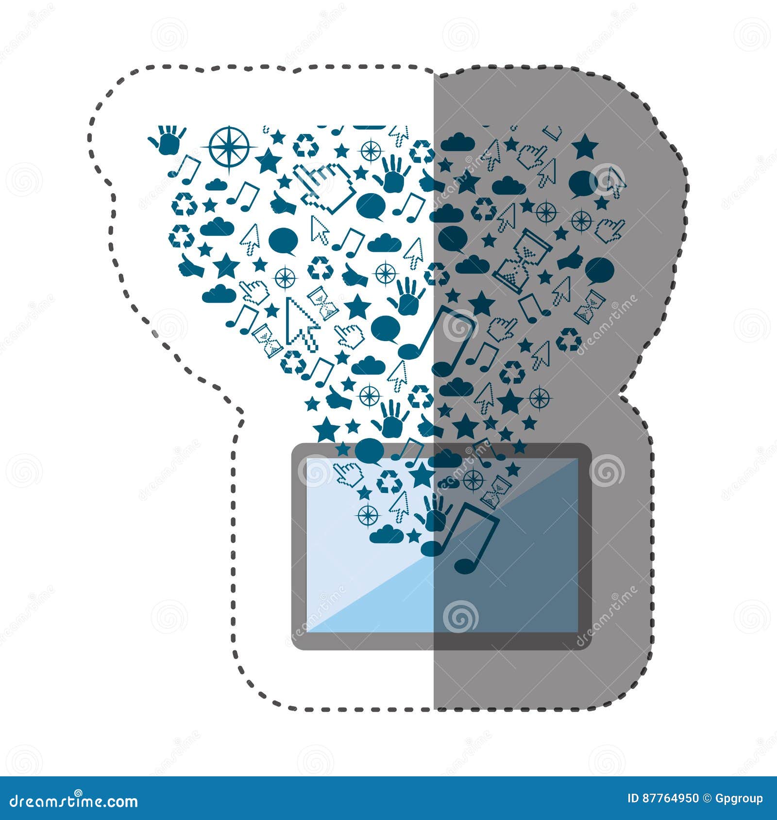 Sticker Color Background with Tablet and Internet Icons Stock ...