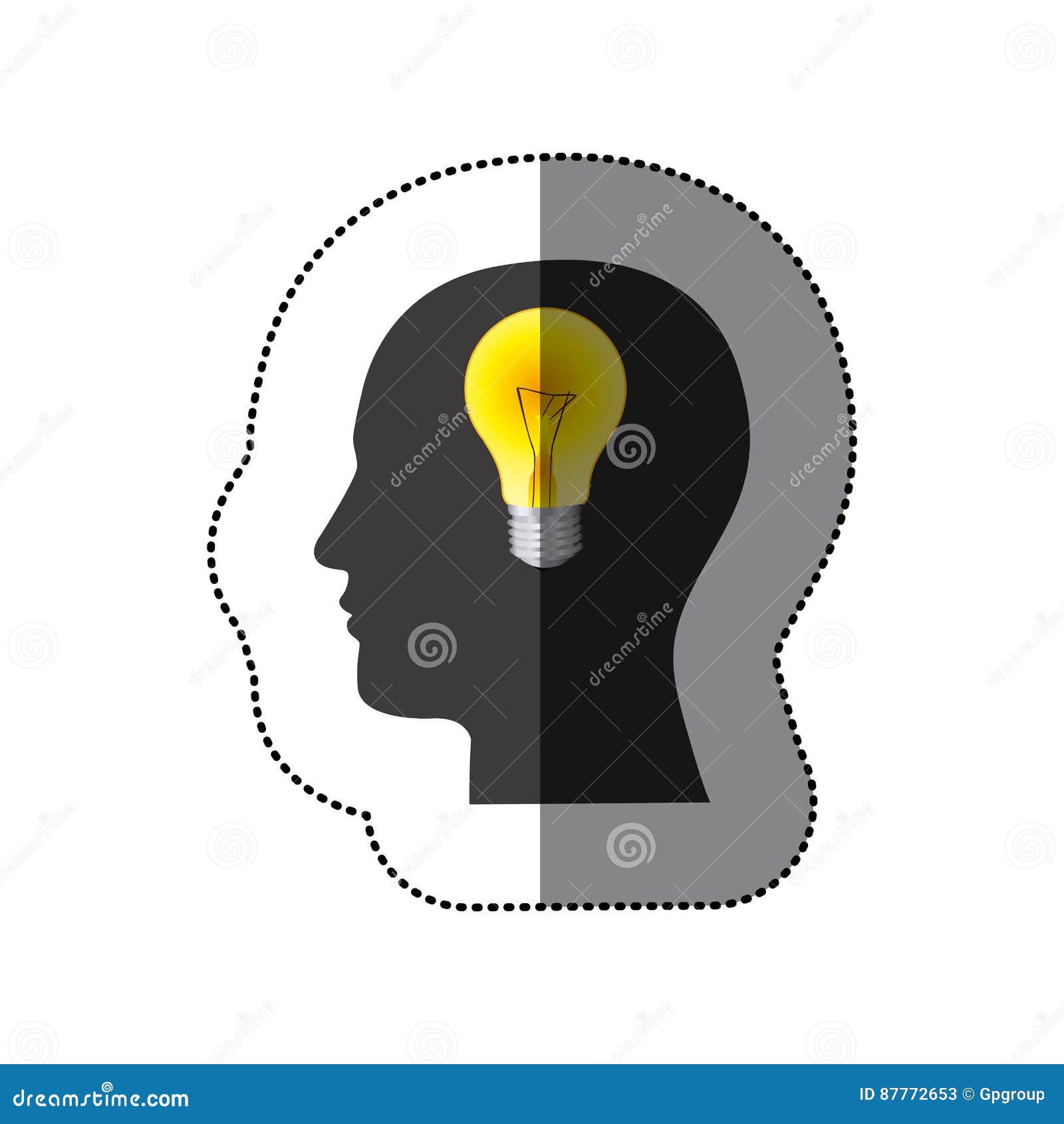 Sticker Color Human Face Silhouette with Bulb Light in Mind Stock ...