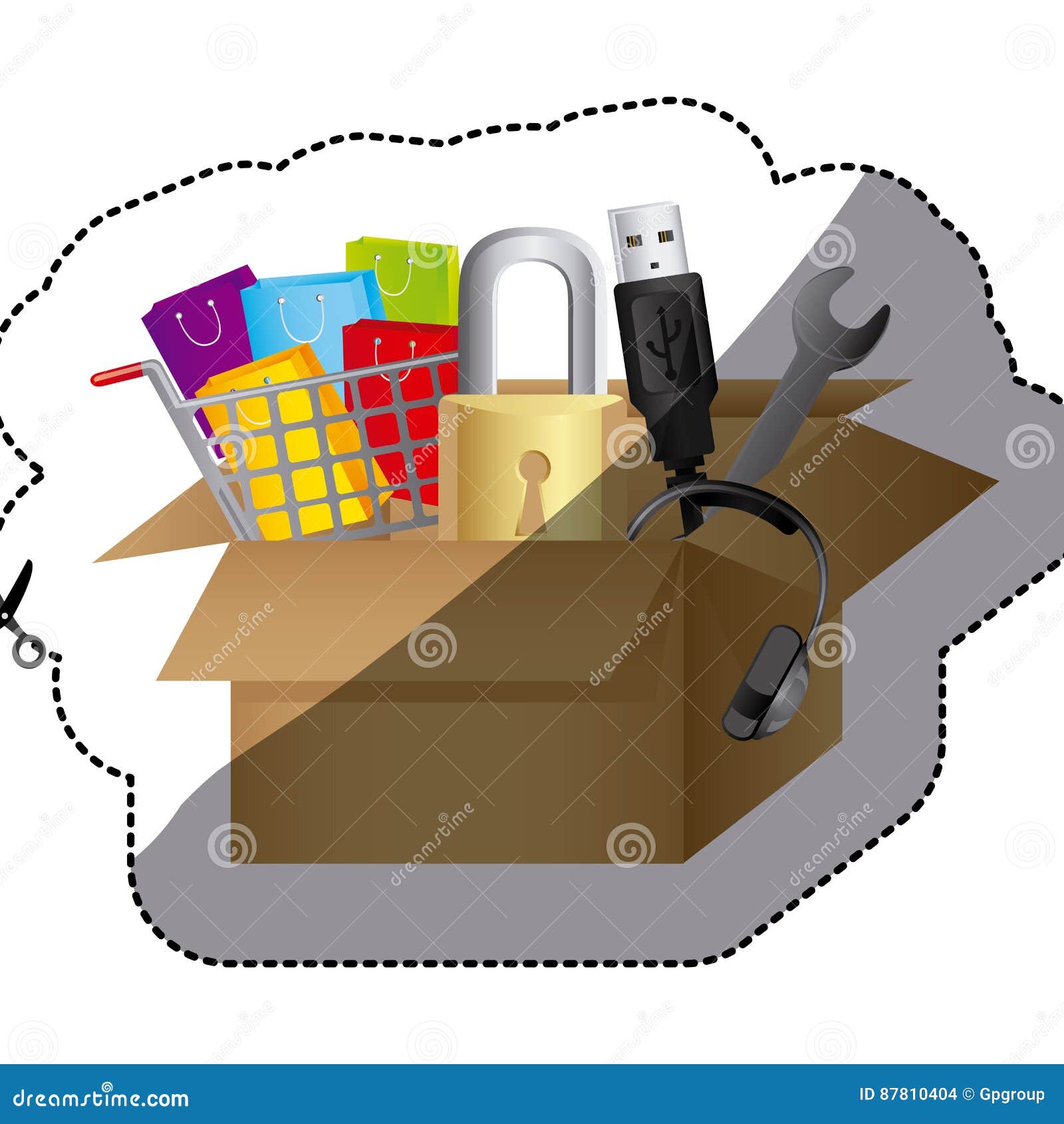 Sticker Color Silhouette with Box Obsolete Objects Stock Illustration ...