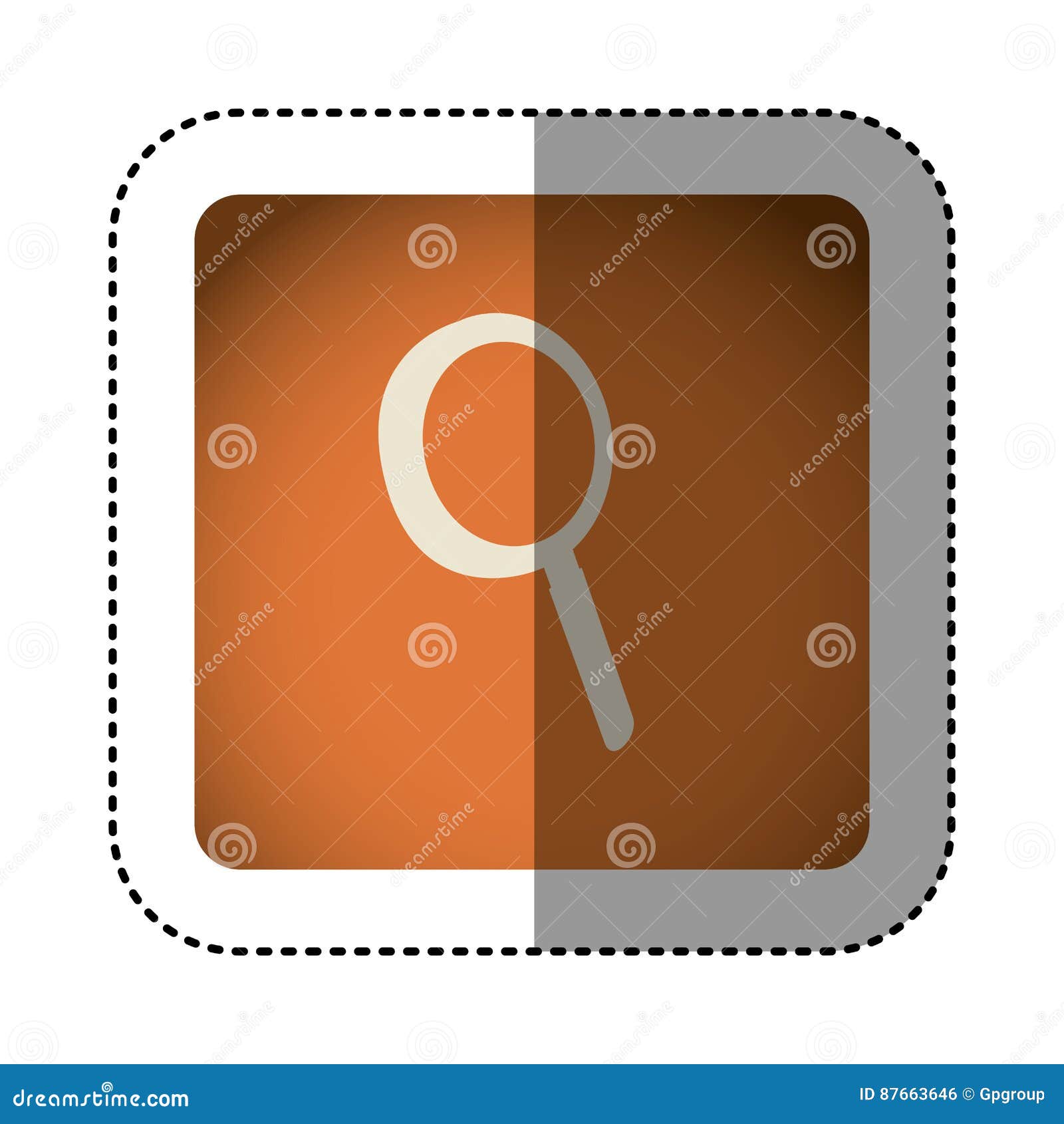 Sticker Color Square with Magnifying Glass Icon Stock Illustration ...