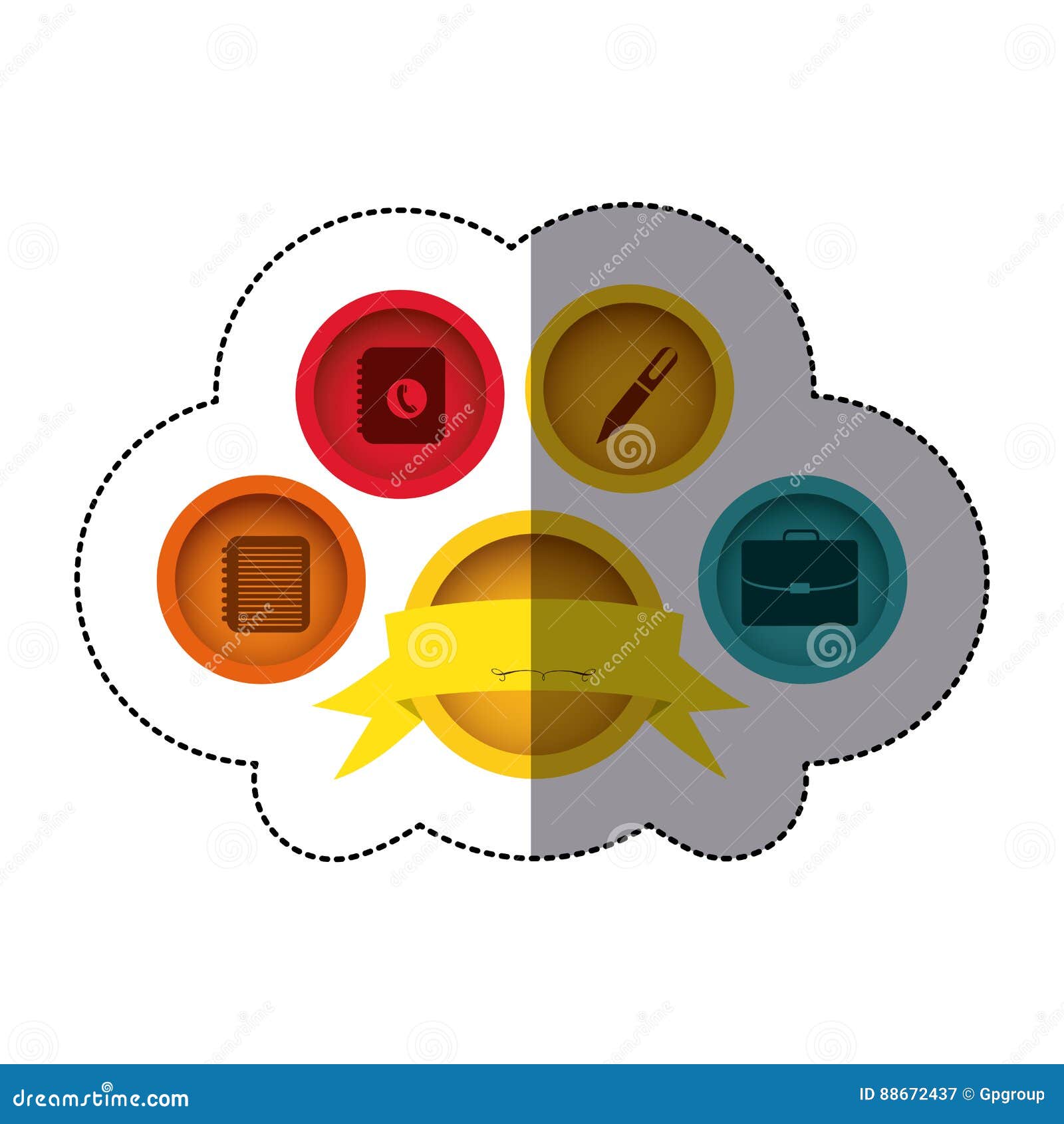 Sticker Colorful Button Academic Apps with Emblem Ribbon Decorative ...