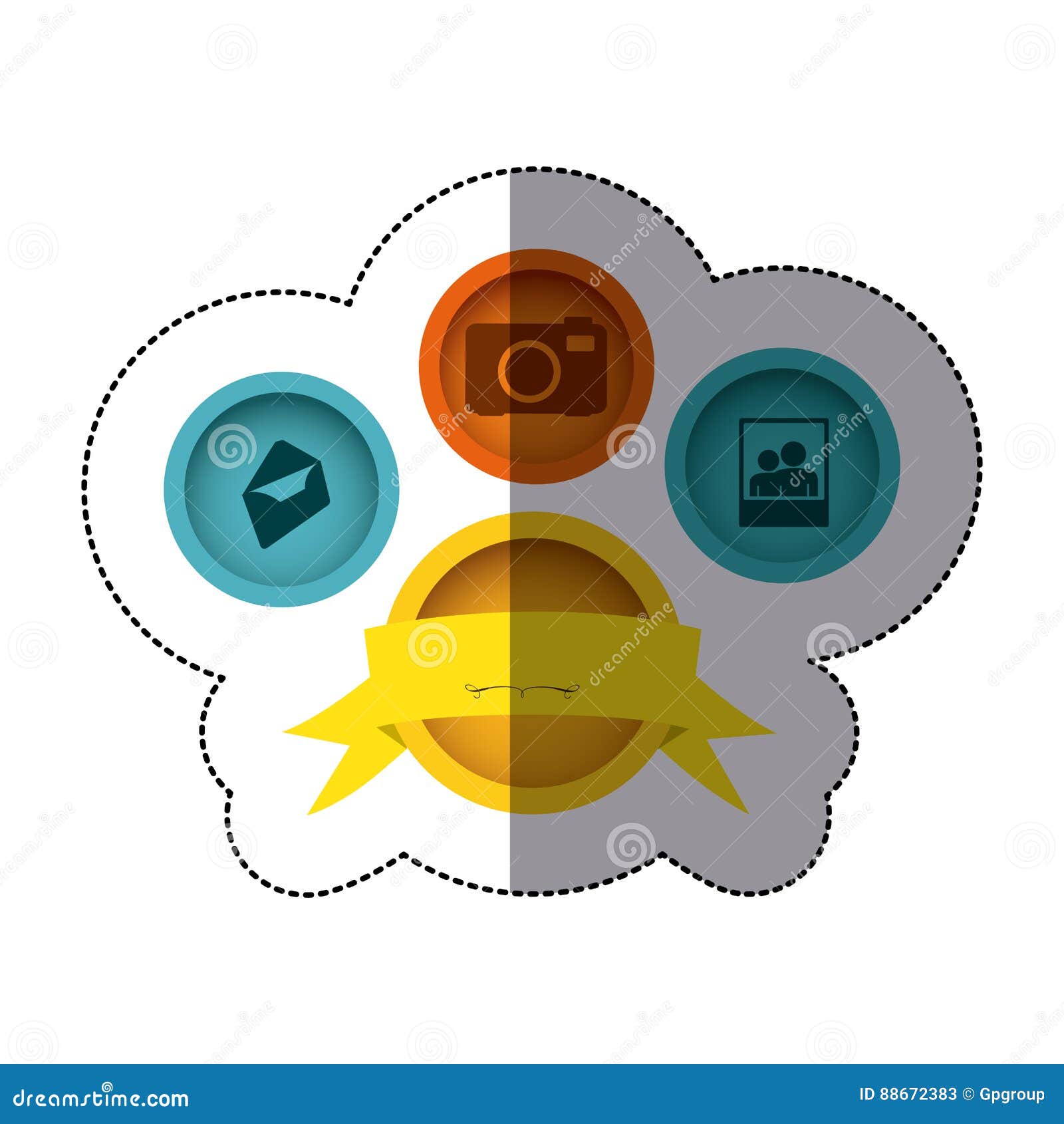 Sticker Colorful Button Apps with Emblem Ribbon Decorative Stock ...