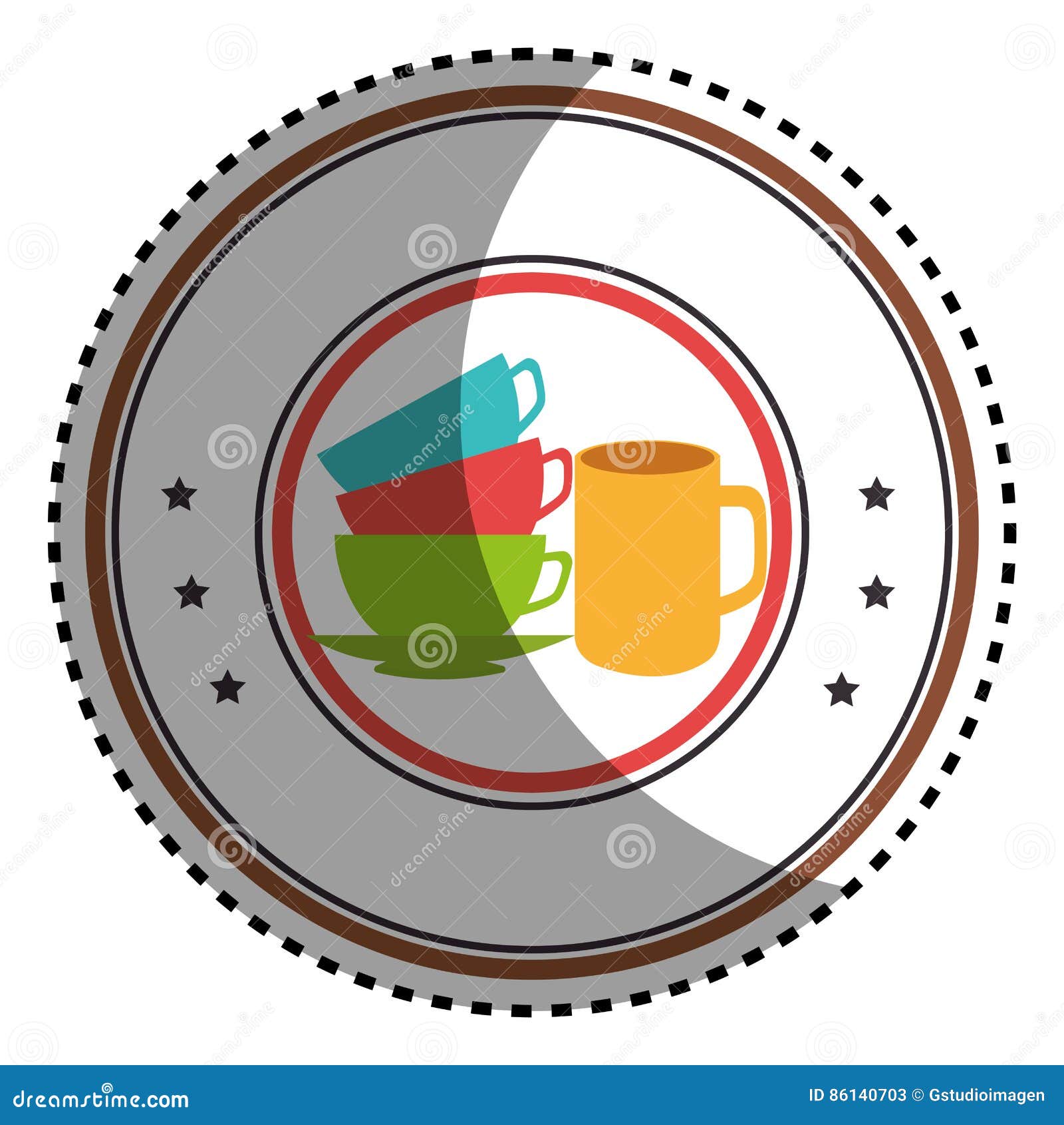 Sticker Colorful Circular Border with Stack of Colorful Coffee Cups ... Sticker Colorful Circular Border with Stack of Colorful Coffee Cups ...