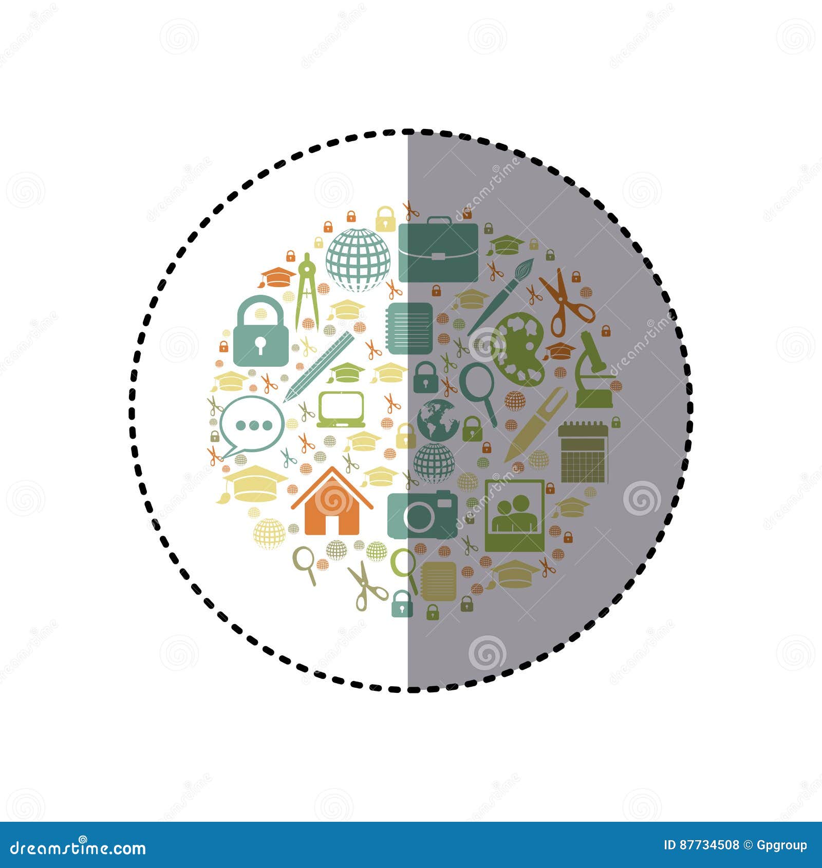 Sticker Colorful Circular Shape with Academic Elements Stock ...