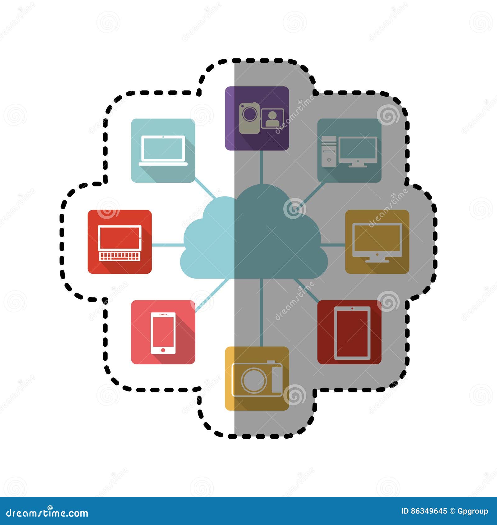 Sticker Colorful Cloud Storage with Icon Apps Stock Illustration ...
