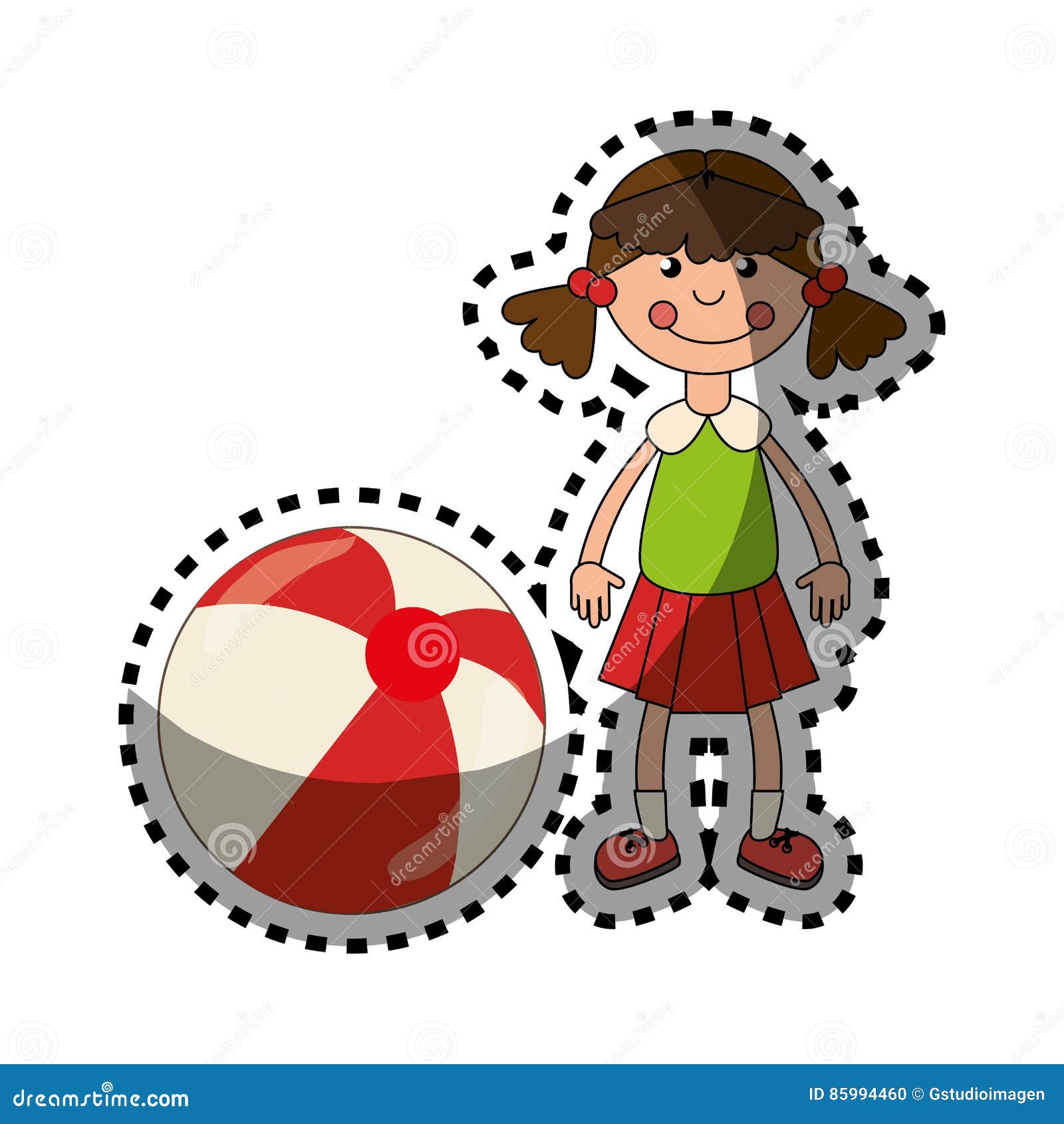 Sticker Colorful Doll with Ball Toy Stock Vector - Illustration of ball ...