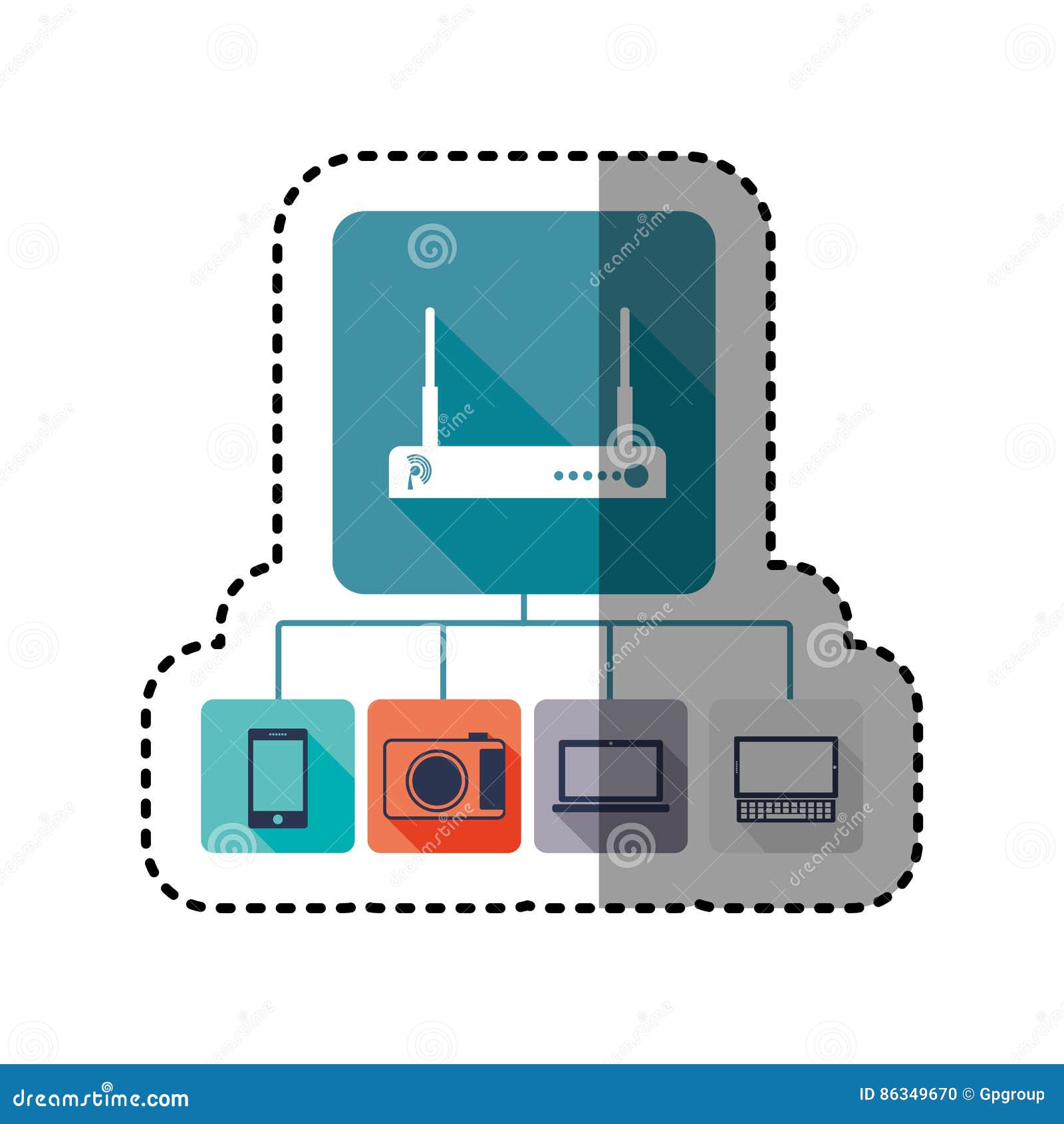 Sticker Colorful Tech Router Icon Stock Stock Illustration ...