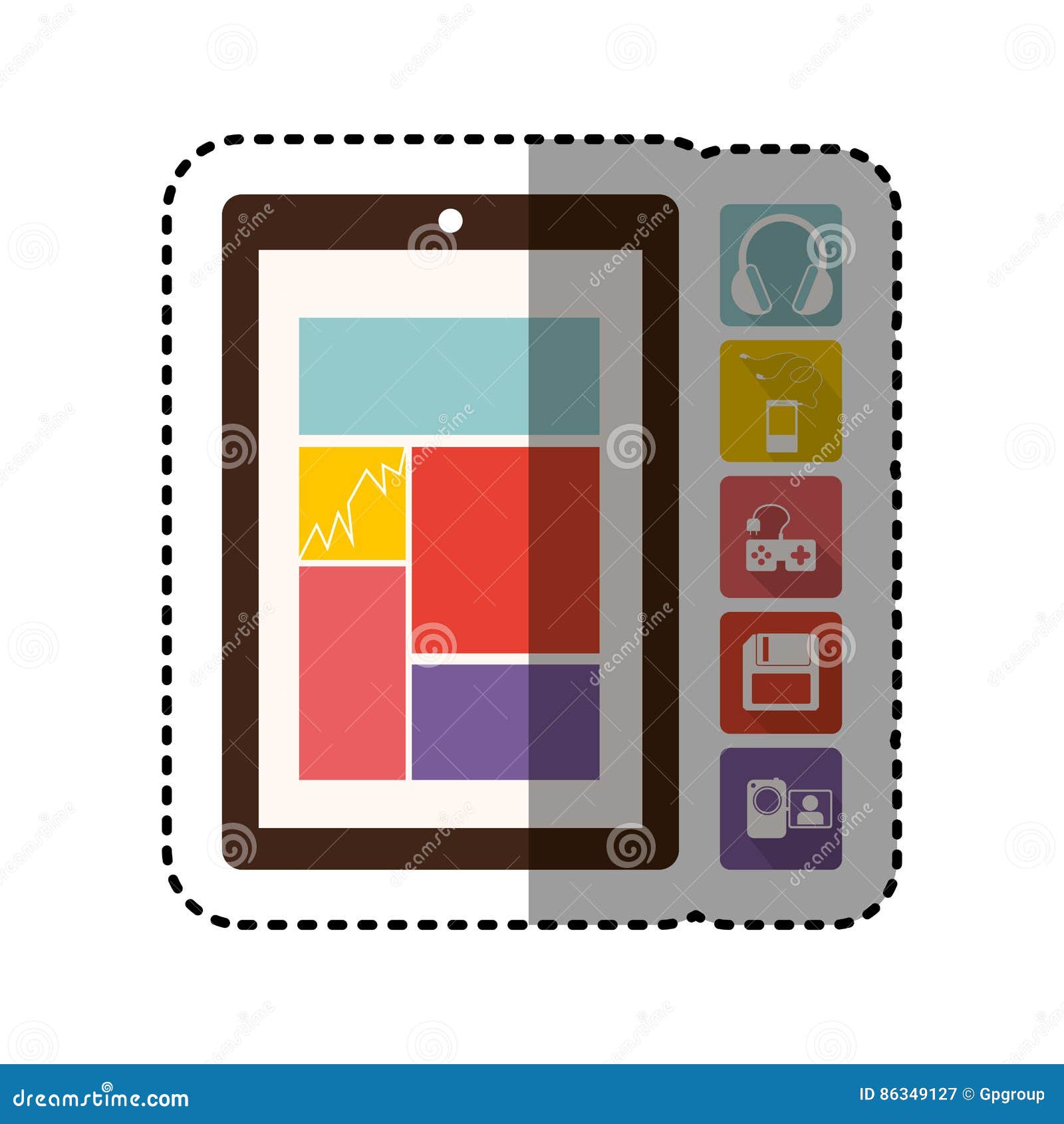 Sticker Colorful Tech Table and Icon Apps Stock Illustration ...
