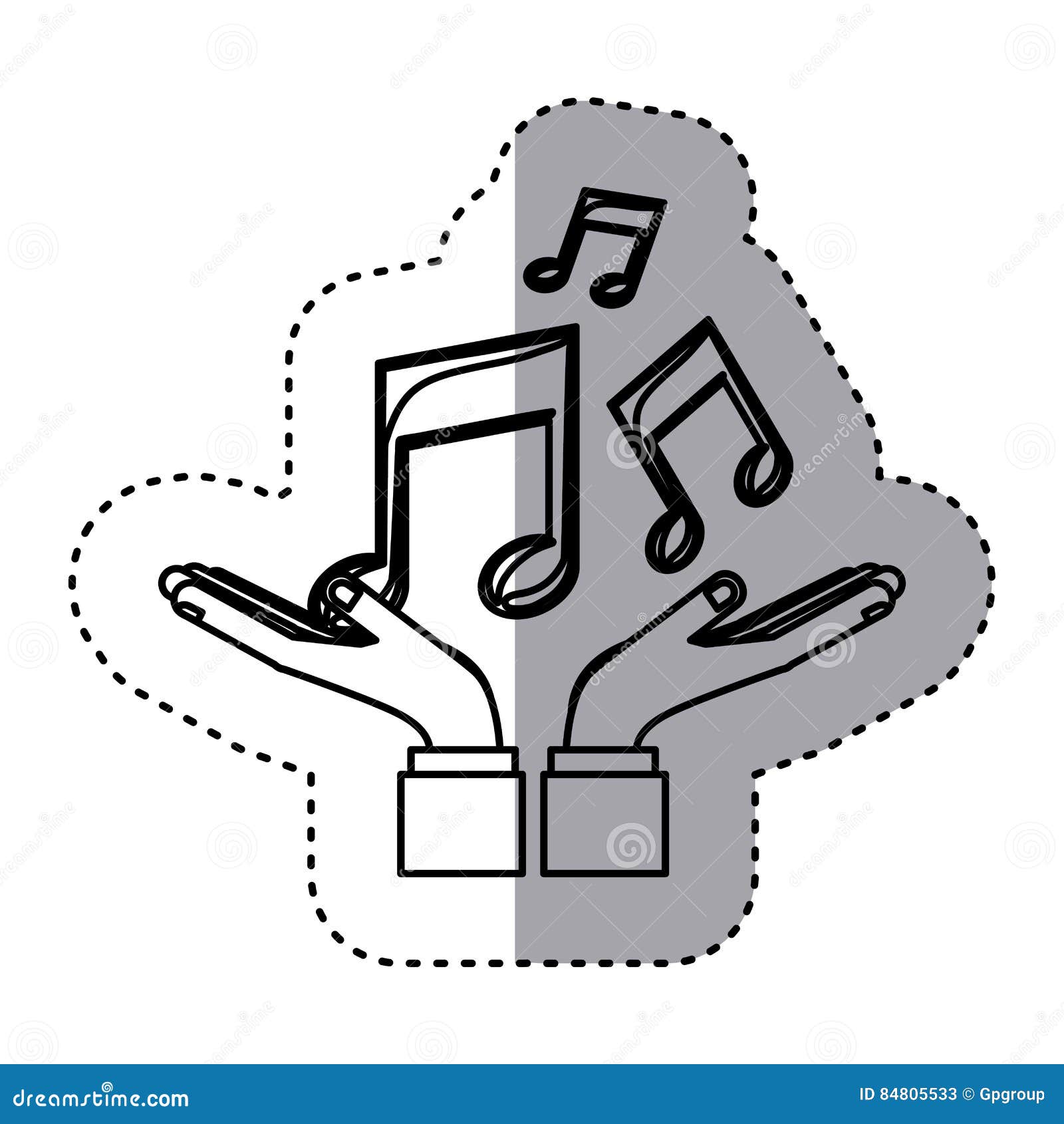 Sticker Contour with Musical Notes Stock Vector - Illustration of ...