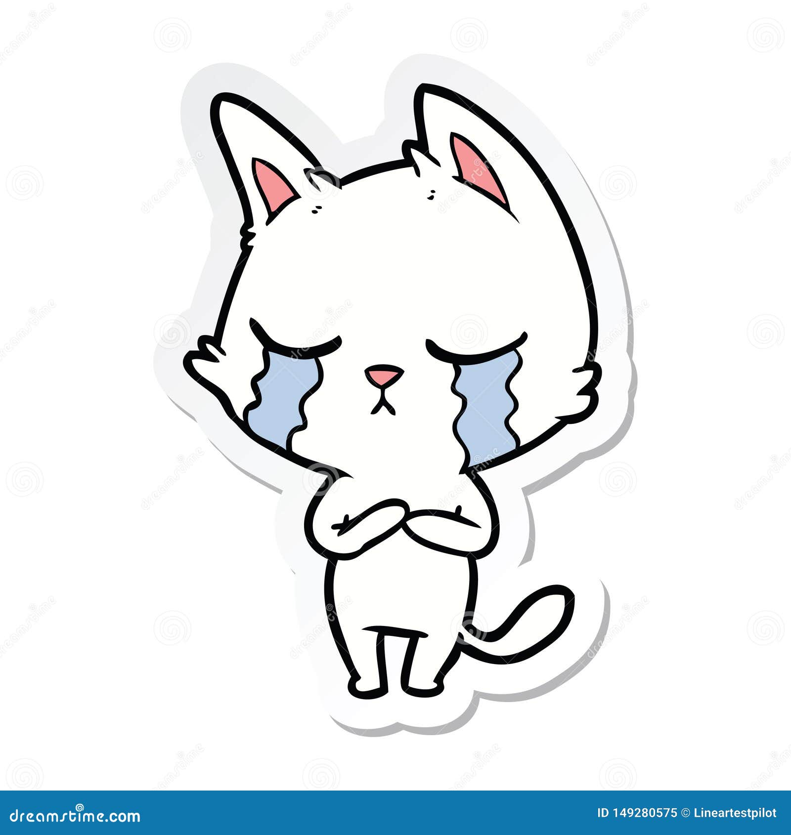Sticker of a Crying Cartoon Cat Stock Vector - Illustration of crying ...