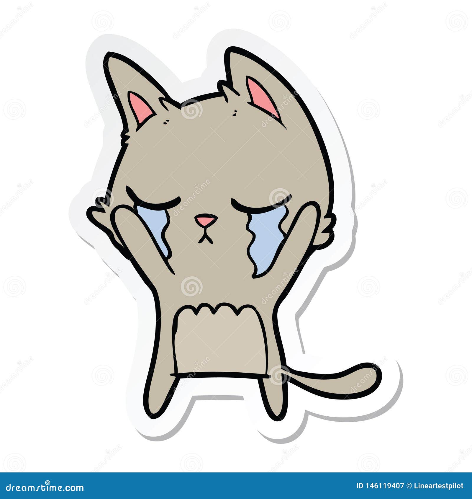 Sticker of a Crying Cartoon Cat Stock Vector - Illustration of doodle ...