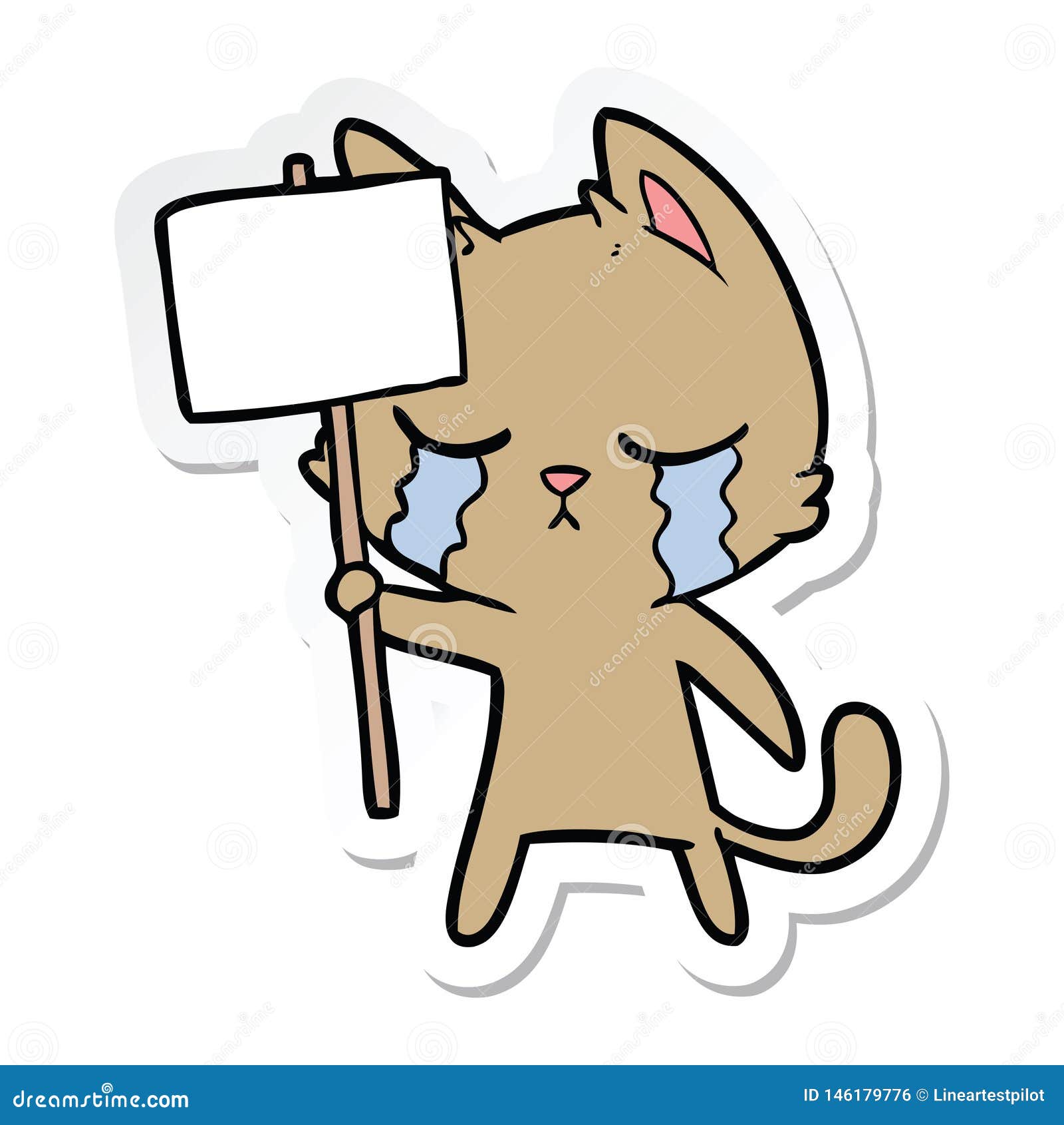 Sticker of a Crying Cartoon Cat Stock Vector - Illustration of icon ...