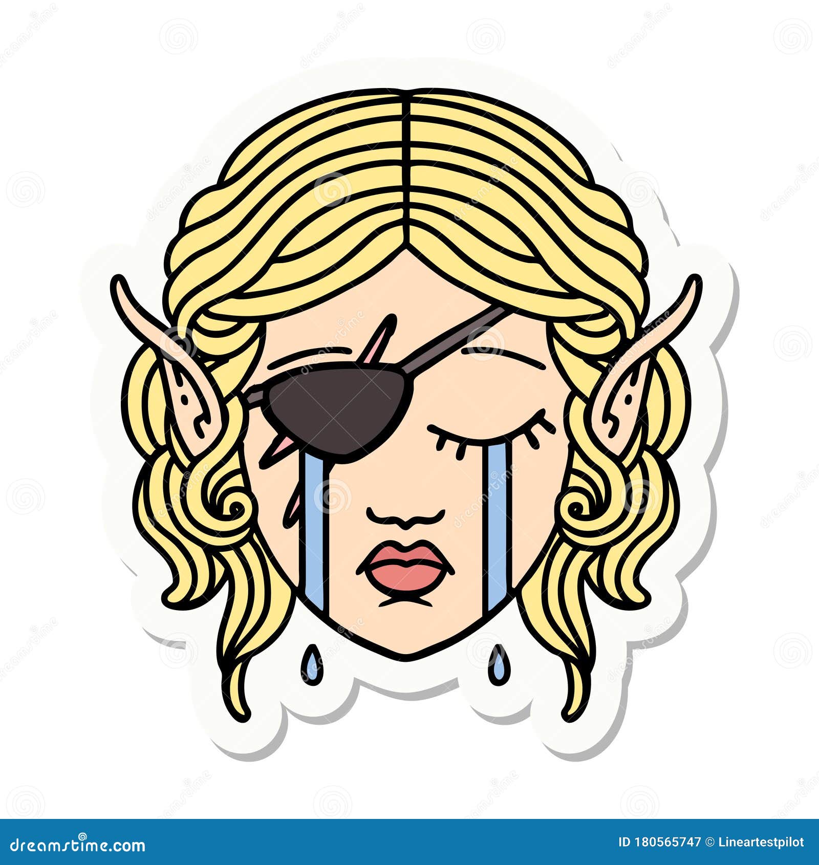 Crying Elf Rogue Character Face Sticker Stock Vector - Illustration of ...