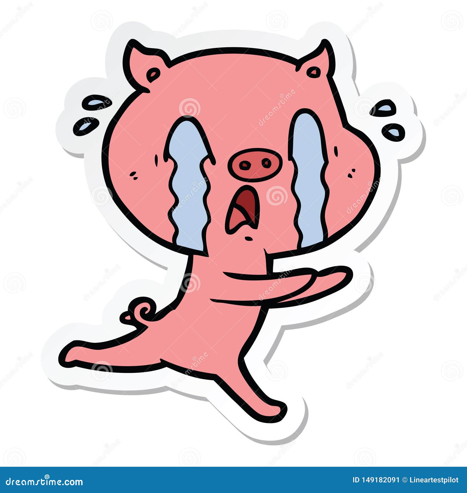 Sticker of a Crying Pig Cartoon Stock Vector - Illustration of retro ...