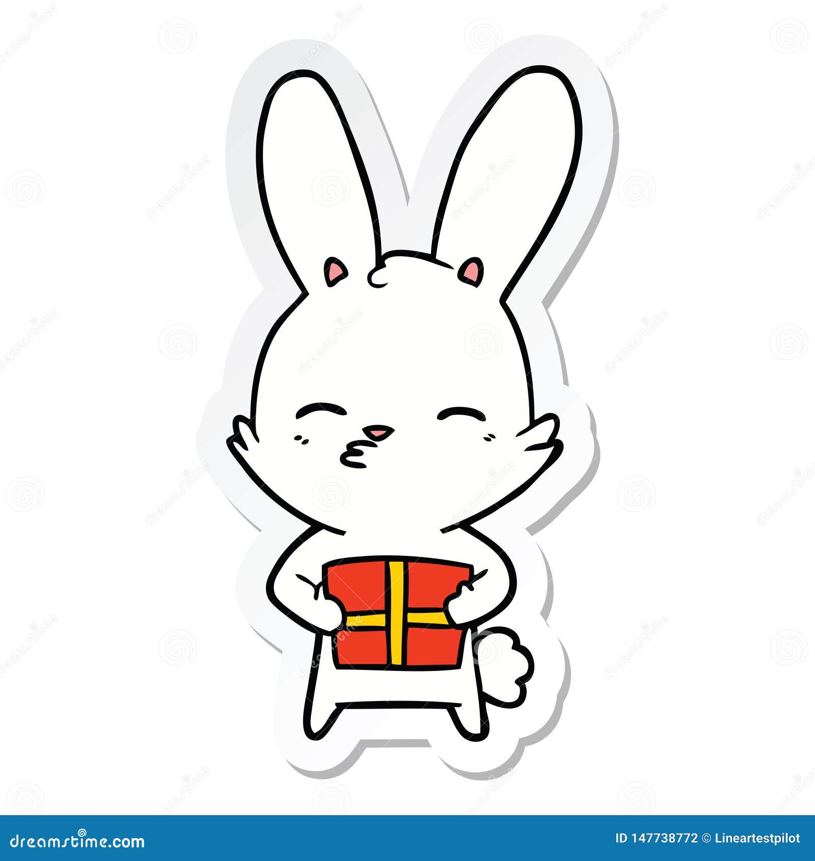 Sticker Of A Curious Waving Bunny Cartoon Vector Illustration ...