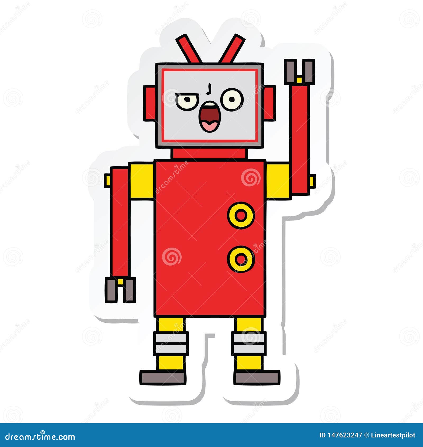 Sticker of a Cute Cartoon Angry Robot Stock Vector - Illustration of ...