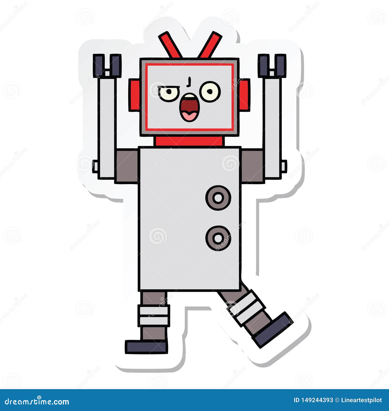 Sticker of a Cute Cartoon Angry Robot Stock Vector - Illustration of ...
