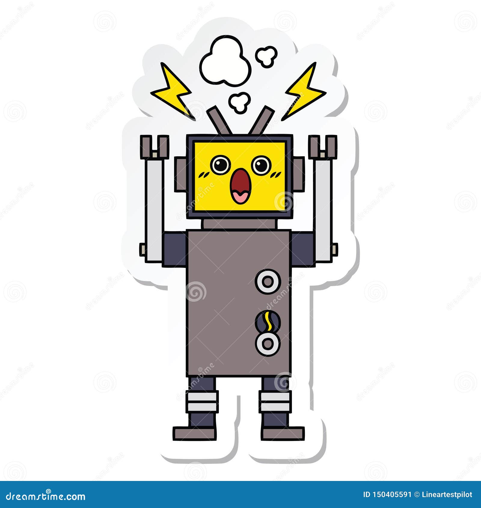 Sticker of a Cute Cartoon Broken Robot Stock Vector - Illustration of ...