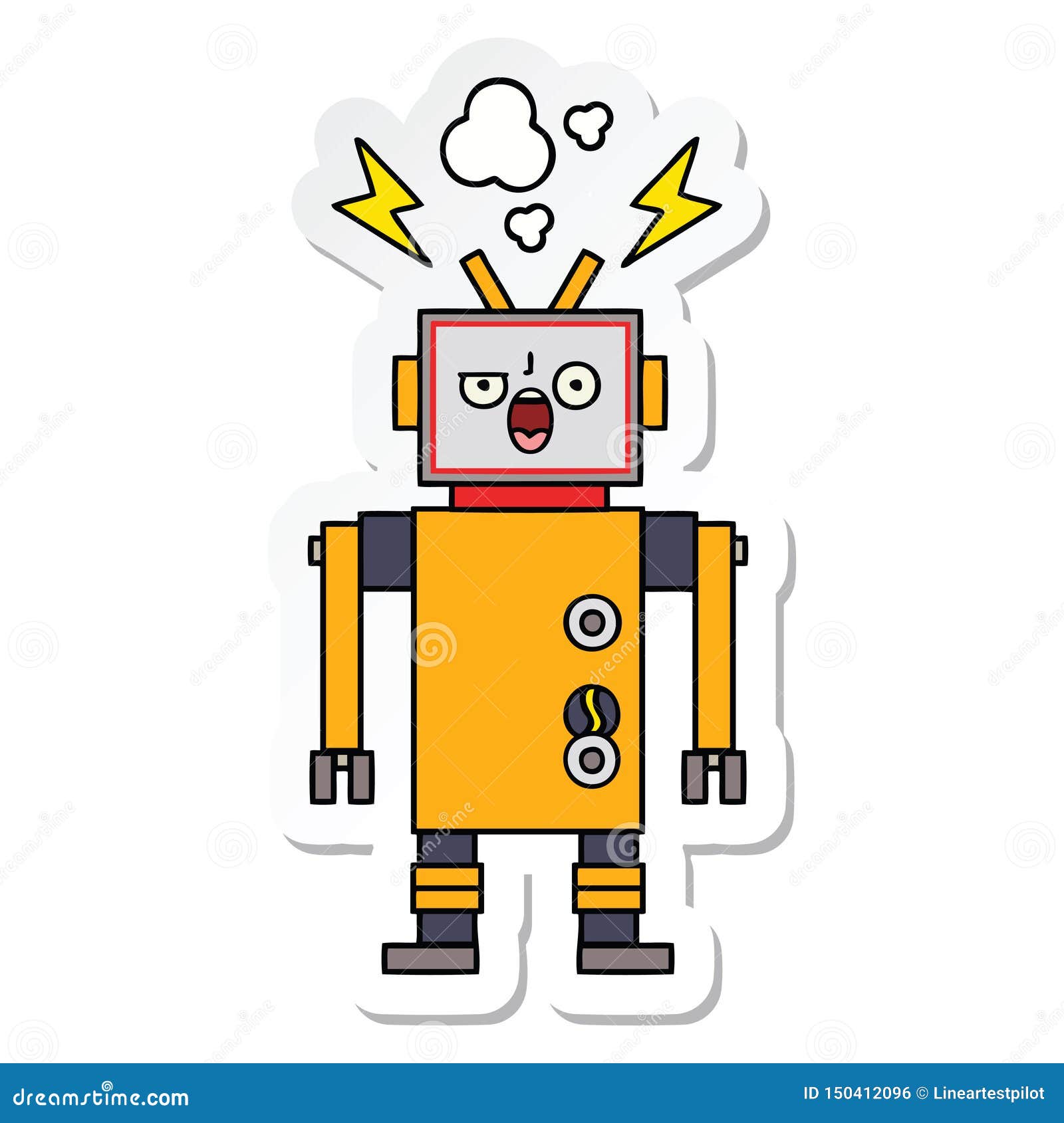 Sticker of a Cute Cartoon Broken Robot Stock Vector - Illustration of ...