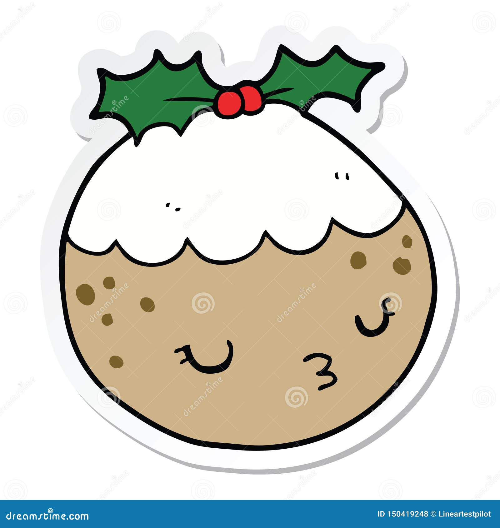 Sticker of a Cute Cartoon Christmas Pudding Stock Vector - Illustration ...