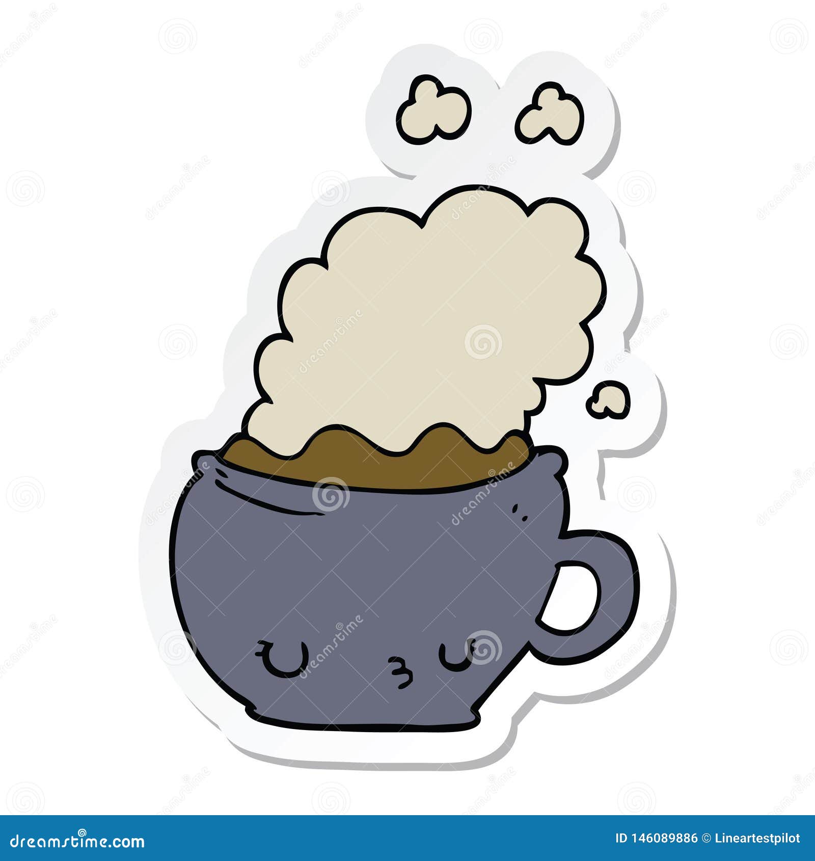 Sticker of a Cute Cartoon Coffee Cup Stock Vector - Illustration of ...