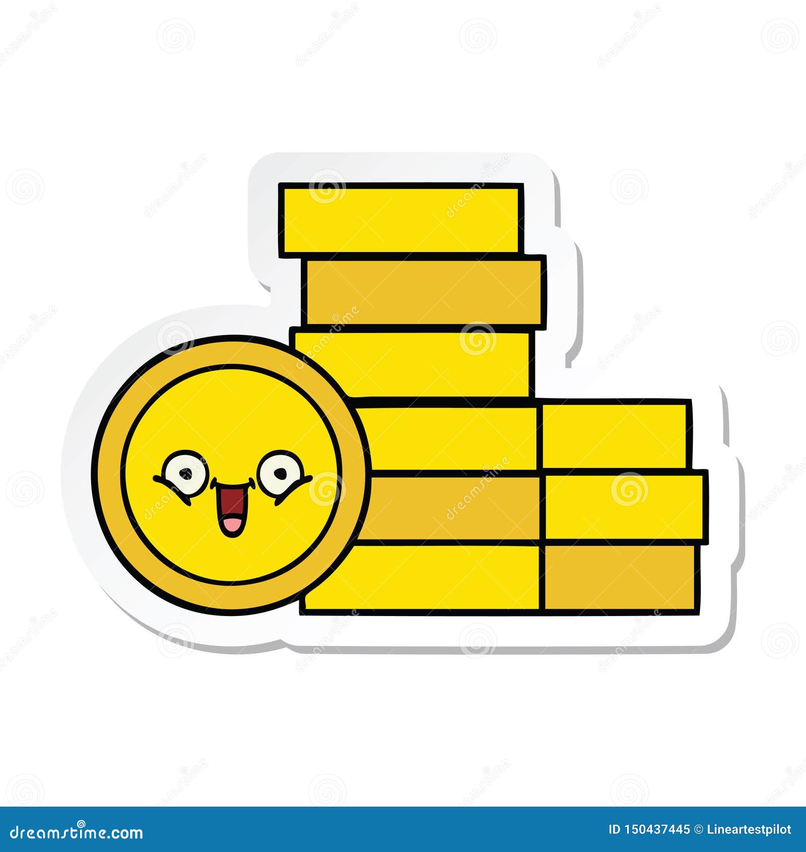 Sticker of a Cute Cartoon Coins Stock Vector - Illustration of decal ...