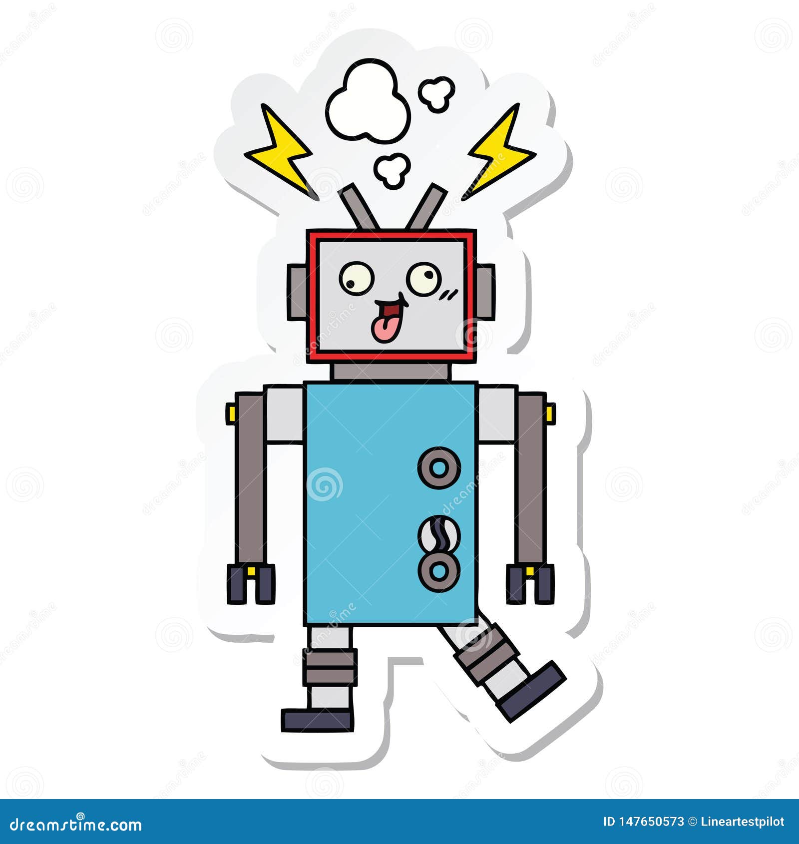 Sticker of a Cute Cartoon Crazy Broken Robot Stock Vector ...