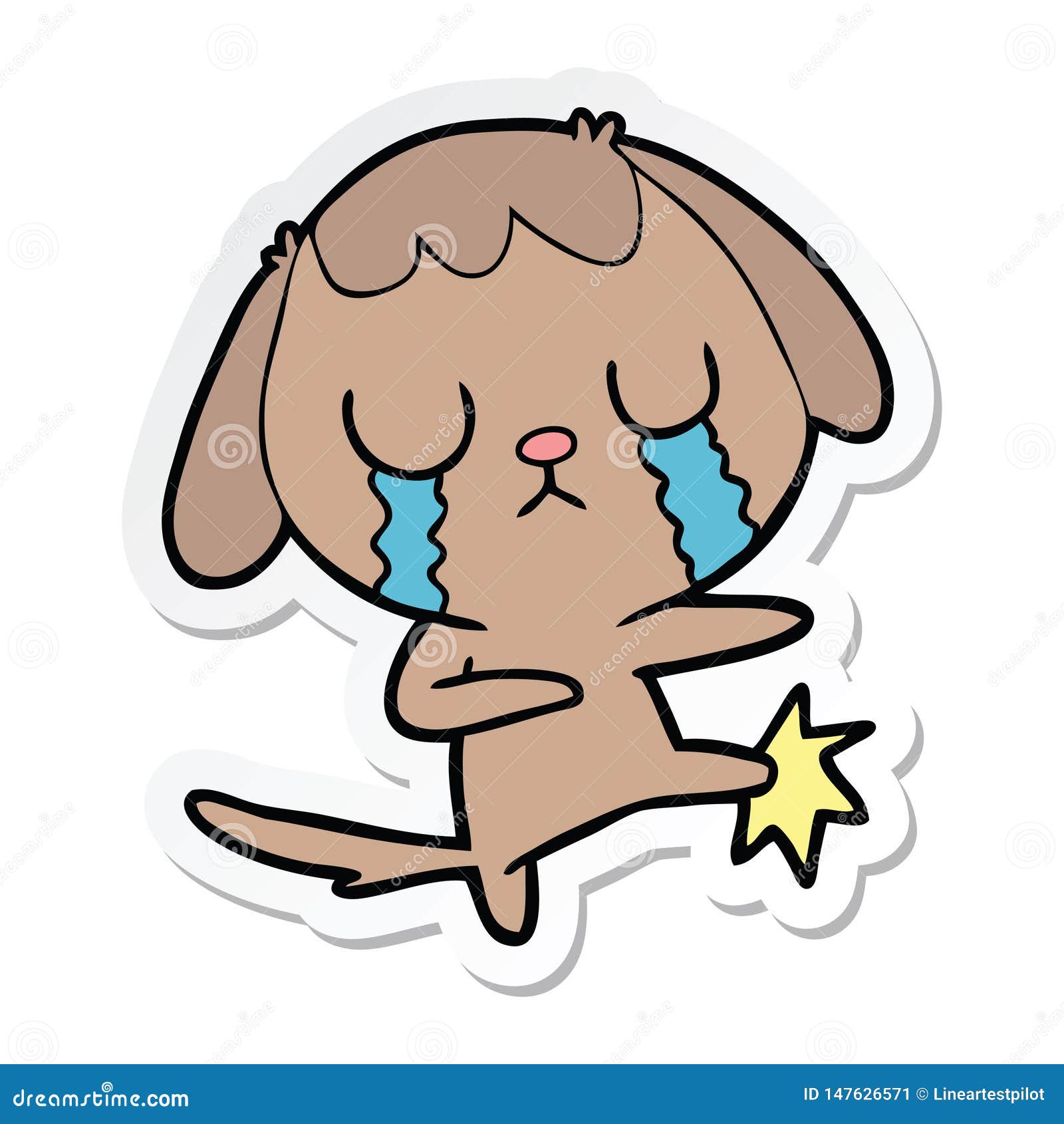 Sticker of a Cute Cartoon Dog Crying Stock Vector - Illustration of ...
