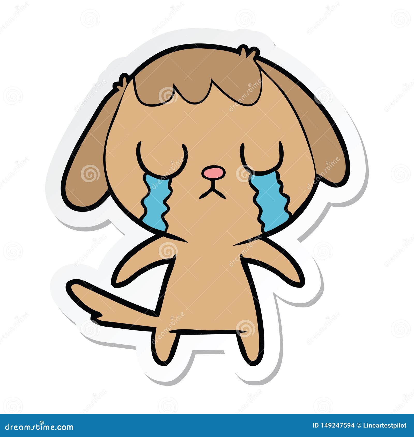 Sticker of a Cute Cartoon Dog Crying Stock Vector - Illustration of ...