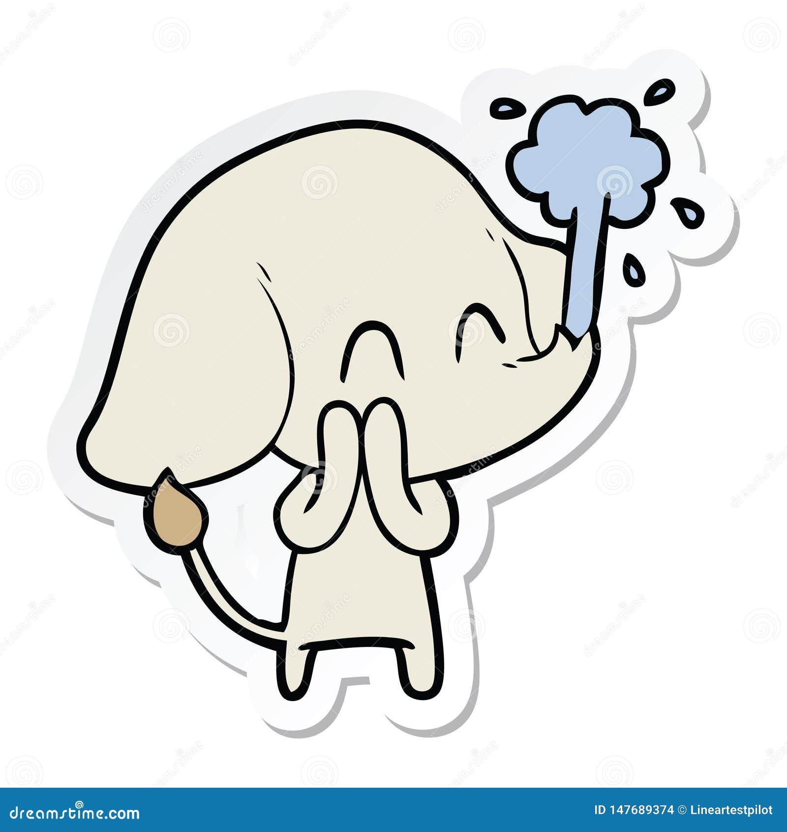 Sticker of a Cute Cartoon Elephant Spouting Water Stock Vector ...