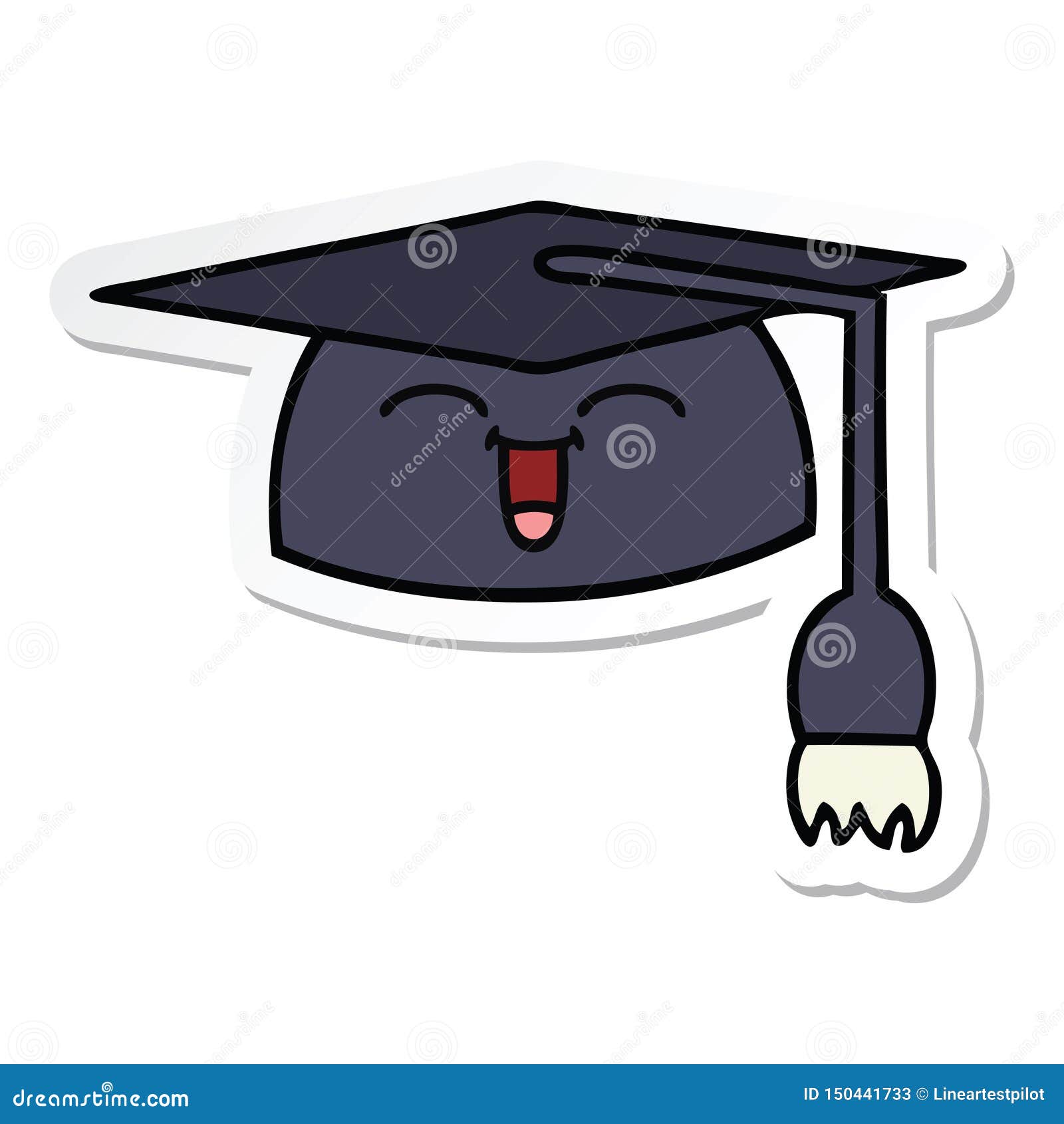 Sticker of a Cute Cartoon Graduation Hat Stock Vector - Illustration of ...