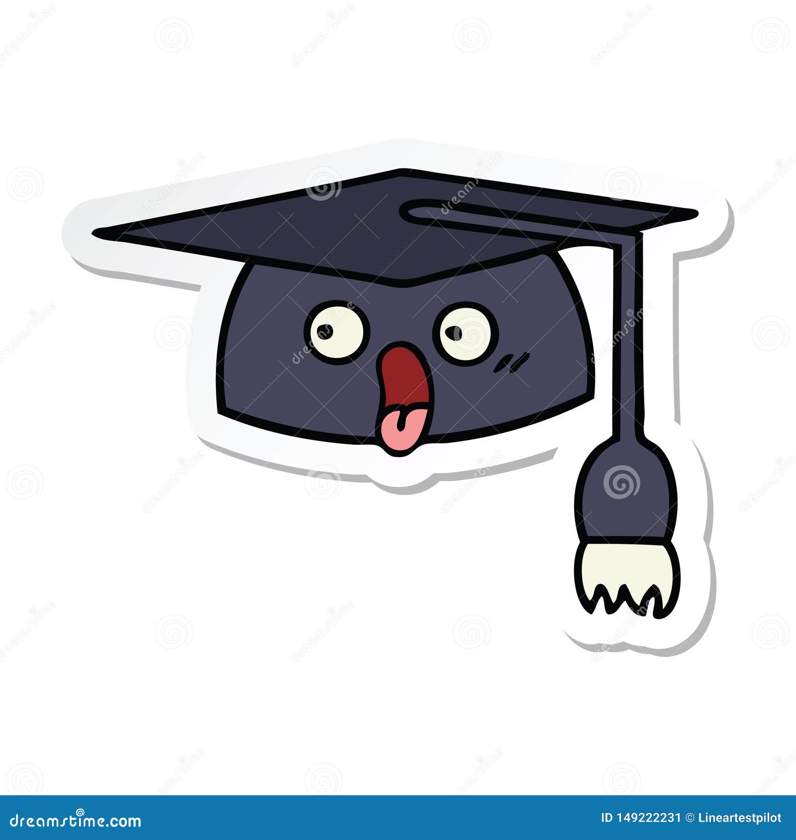 Sticker of a Cute Cartoon Graduation Hat Stock Vector - Illustration of ...
