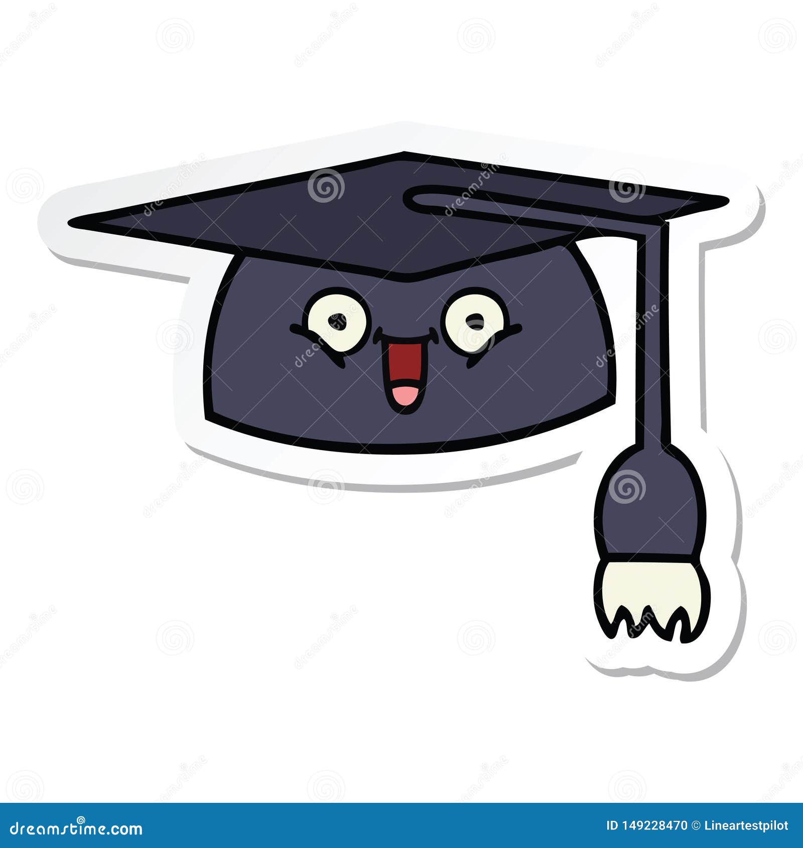 Sticker of a Cute Cartoon Graduation Hat Stock Vector - Illustration of ...