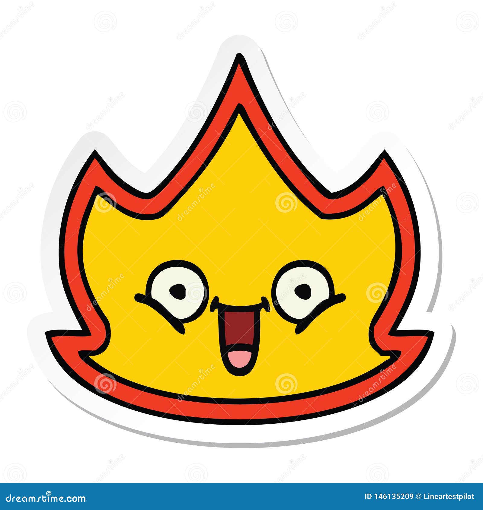 Sticker of a Cute Cartoon Happy Fire Stock Vector - Illustration of ...