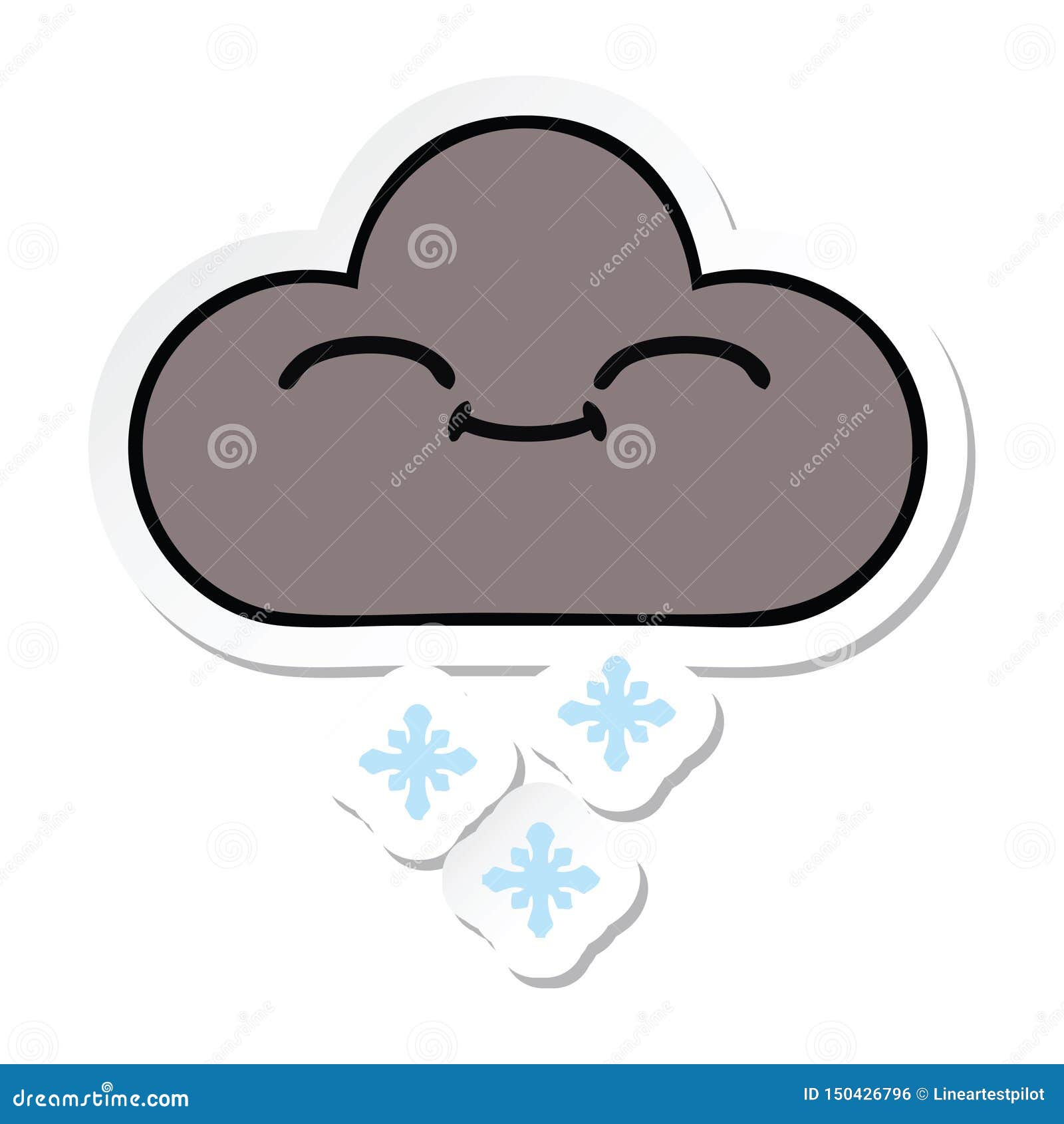 Sticker of a Cute Cartoon Happy Snow Cloud Stock Vector - Illustration ...