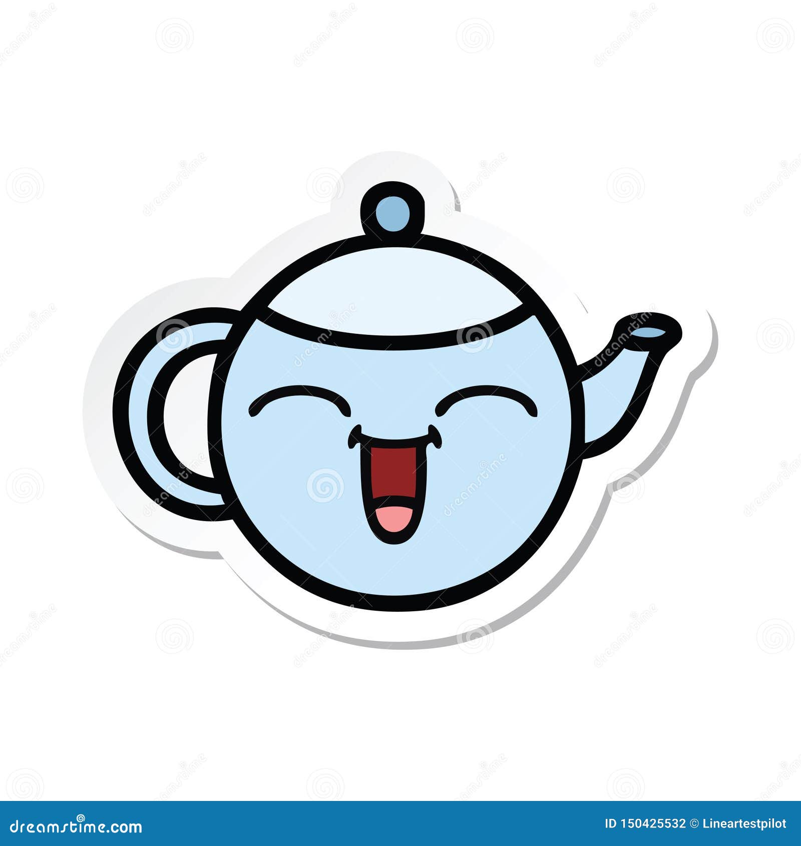 Sticker of a Cute Cartoon Happy Teapot Stock Vector - Illustration of ...