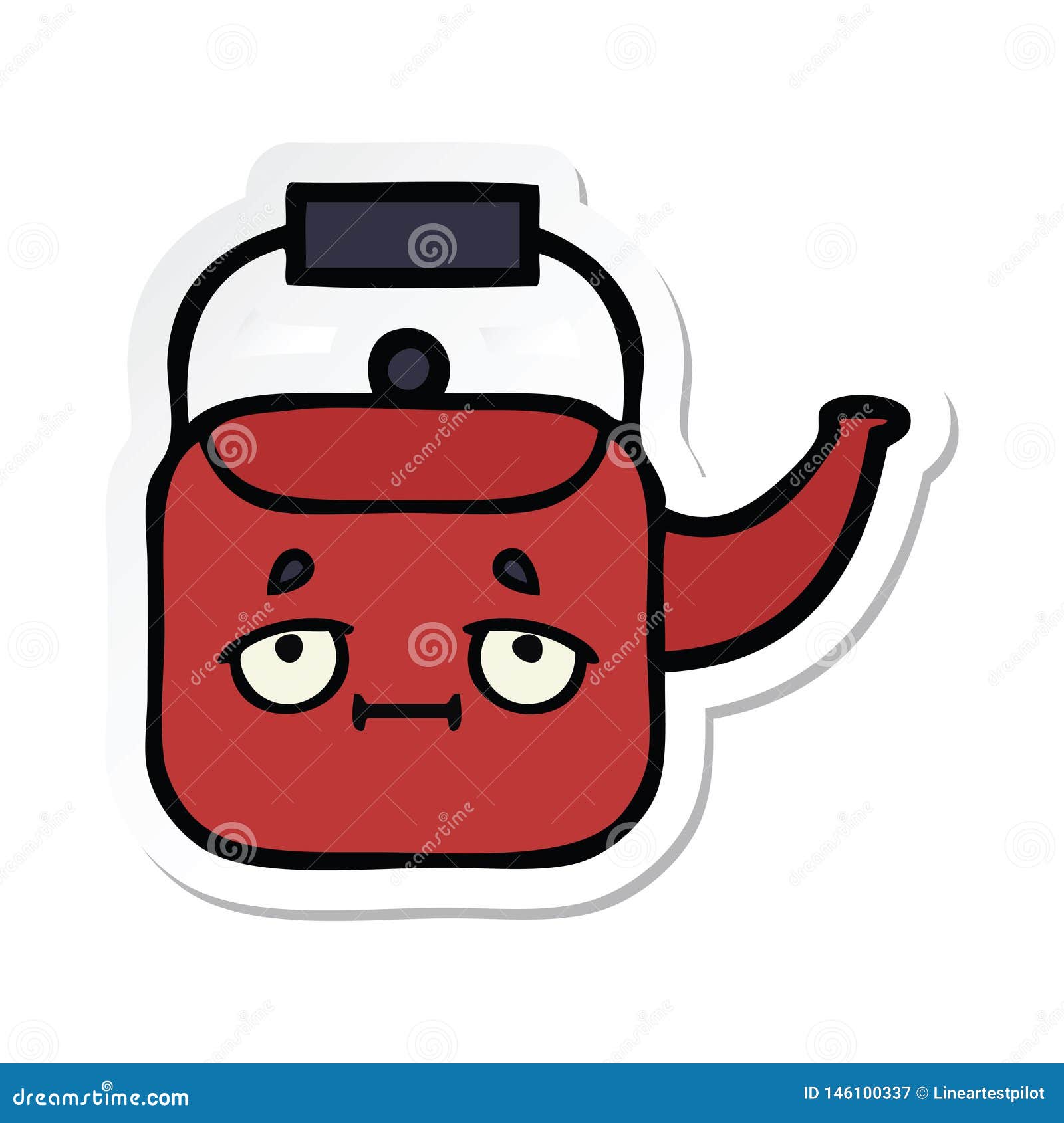 Sticker of a Cute Cartoon Kettle Stock Vector - Illustration of clip ...