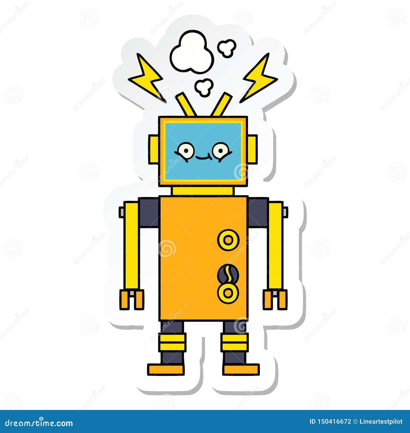 Sticker of a Cute Cartoon Malfunctioning Robot Stock Vector ...
