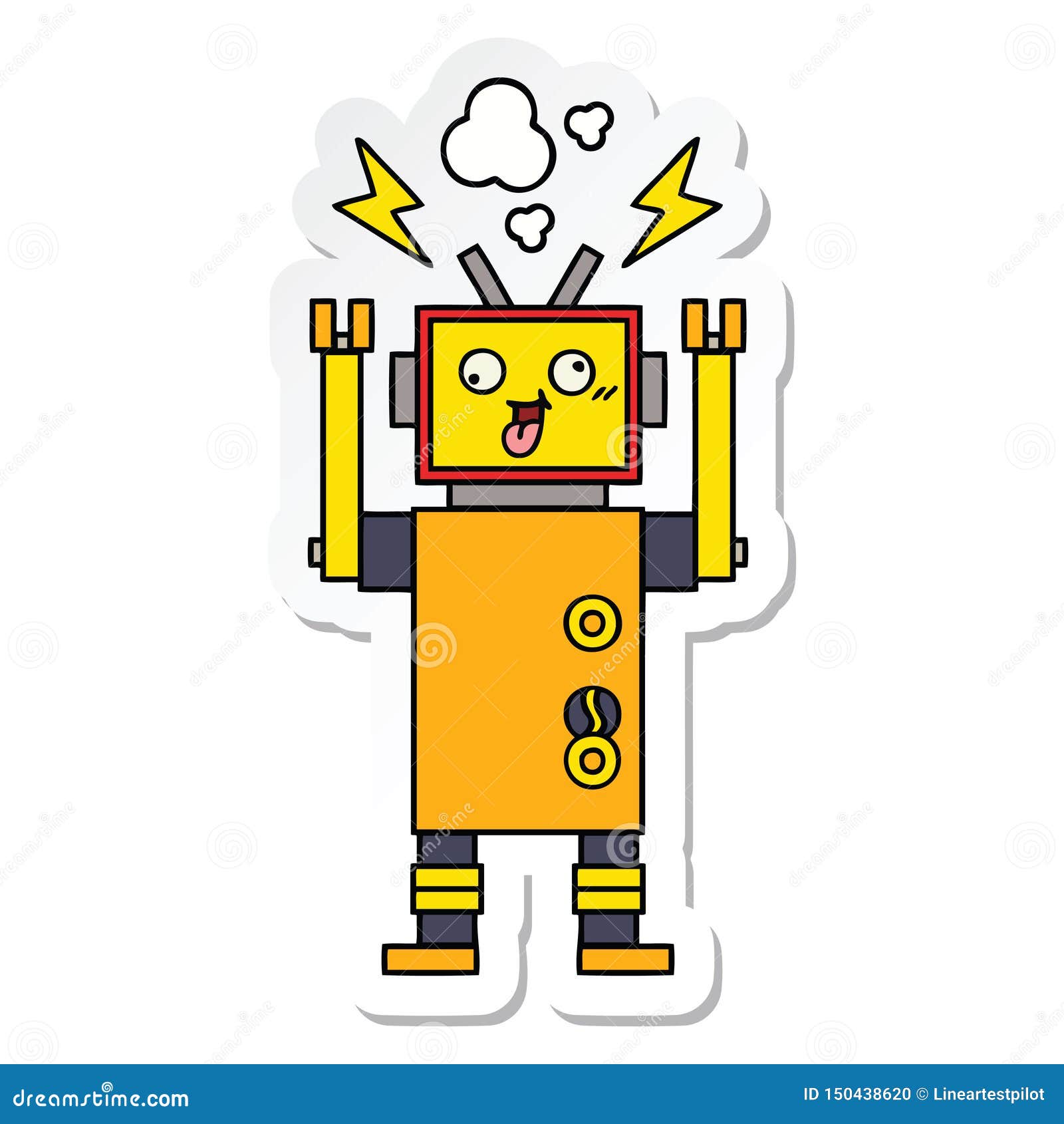 Sticker of a Cute Cartoon Malfunctioning Robot Stock Vector ...
