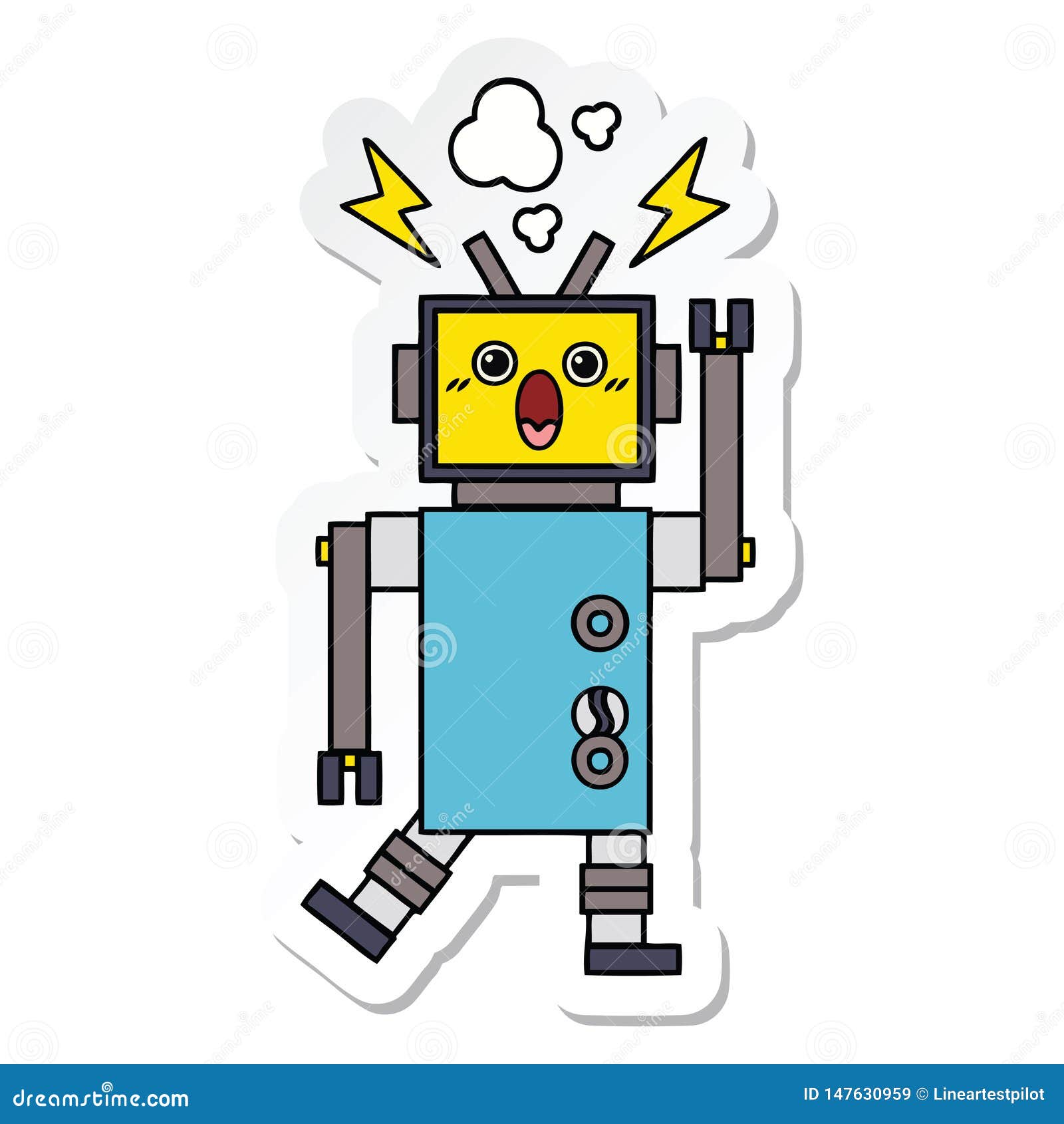 Sticker of a Cute Cartoon Malfunctioning Robot Stock Vector ...