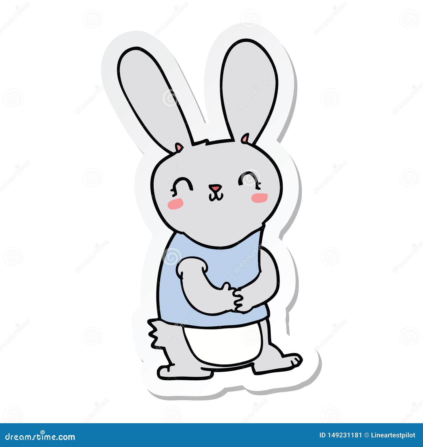 Sticker of a Cute Cartoon Rabbit Stock Vector - Illustration of artwork ...