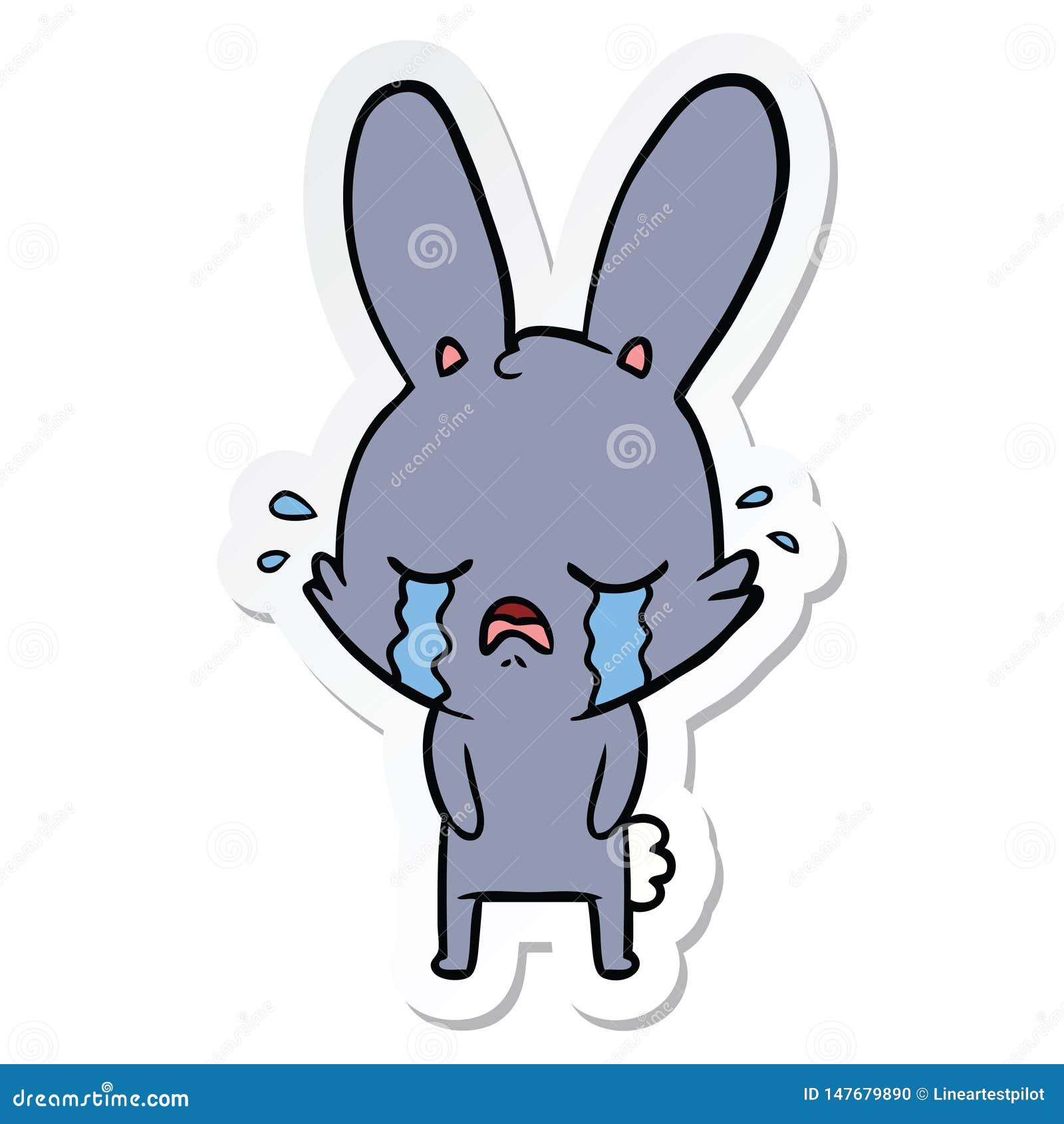 Sticker of a Cute Cartoon Rabbit Crying Stock Vector - Illustration of ...