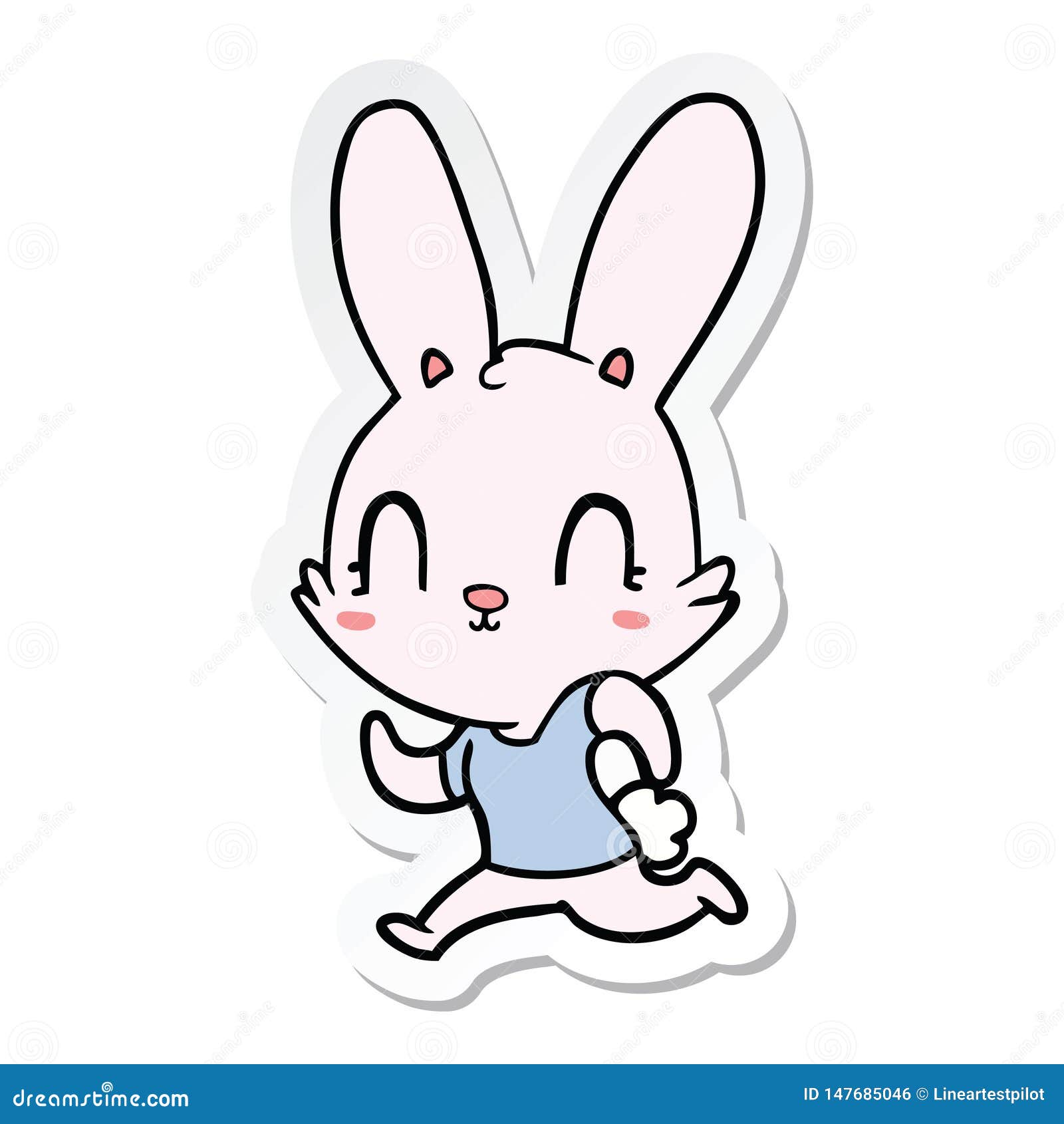 Sticker of a Cute Cartoon Rabbit Running Stock Vector - Illustration of ...