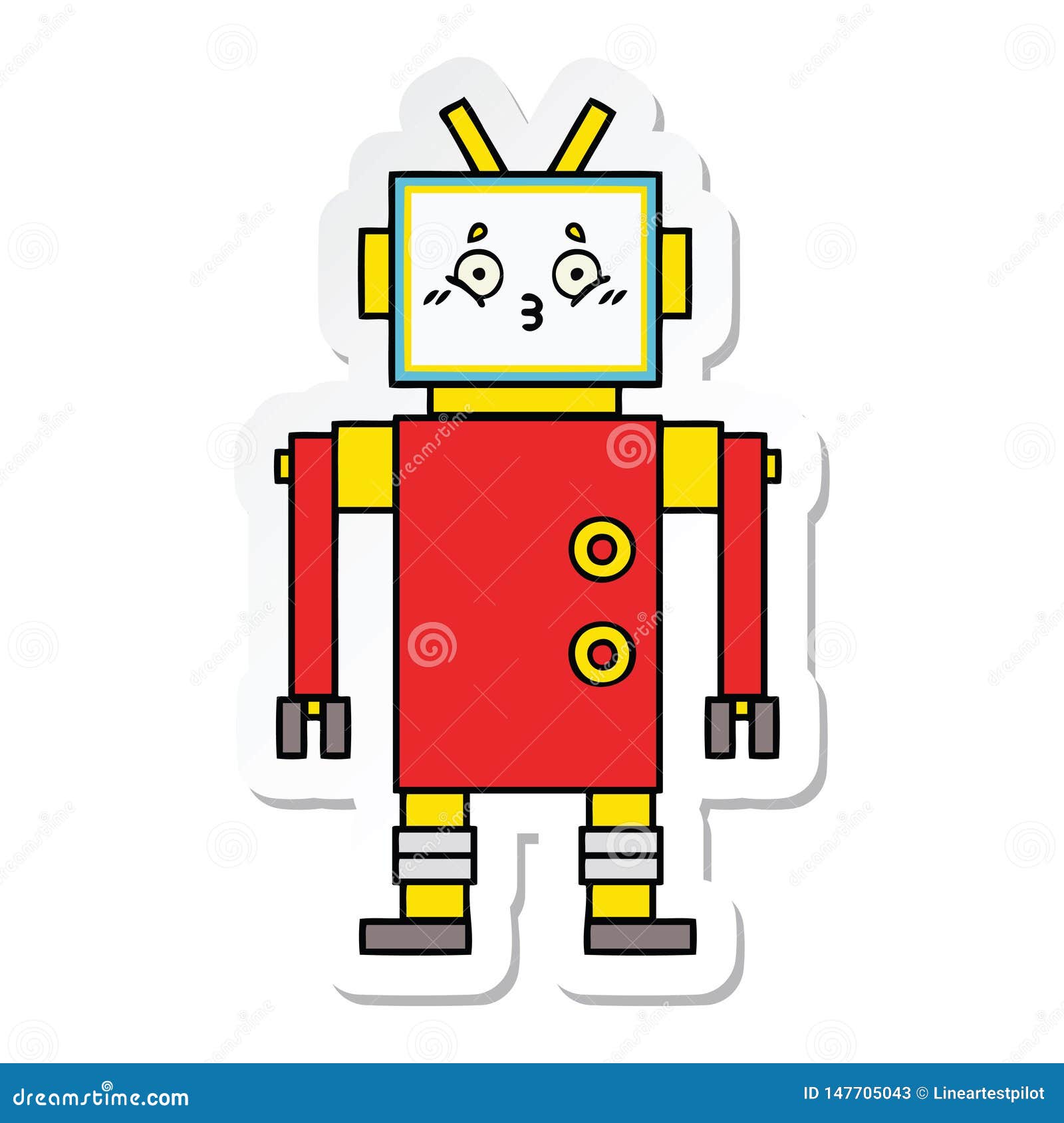 Sticker of a Cute Cartoon Robot Stock Vector - Illustration of robot ...
