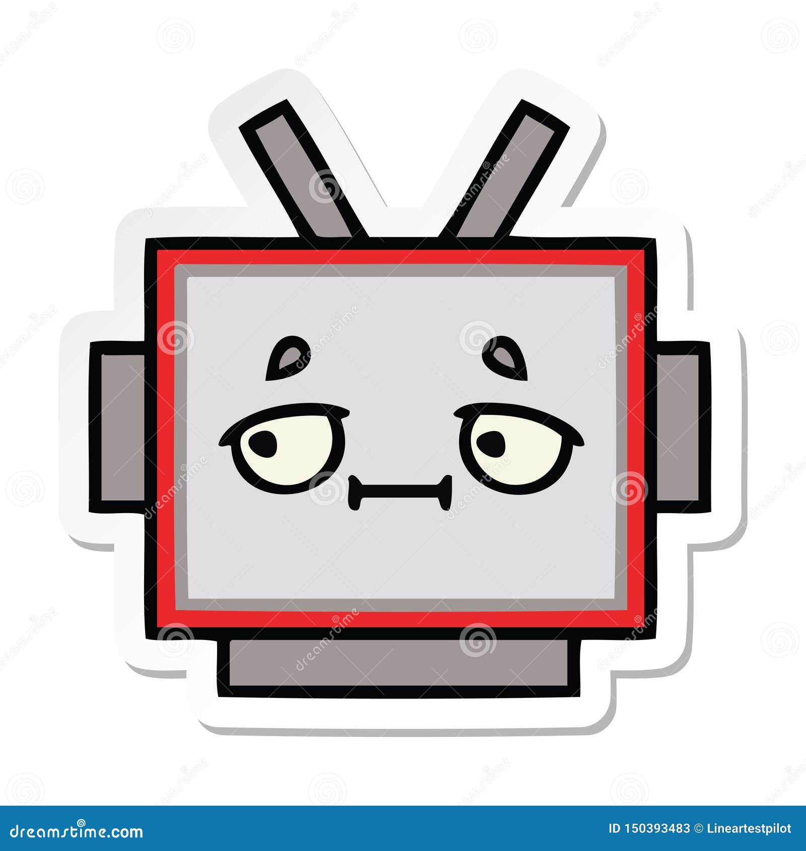 Sticker of a Cute Cartoon Robot Head Stock Vector - Illustration of ...
