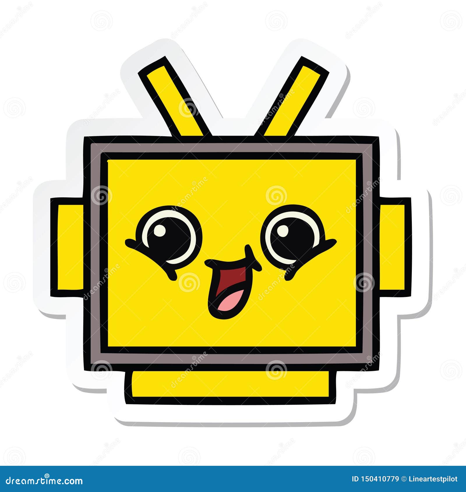 Sticker of a Cute Cartoon Robot Head Stock Vector - Illustration of ...