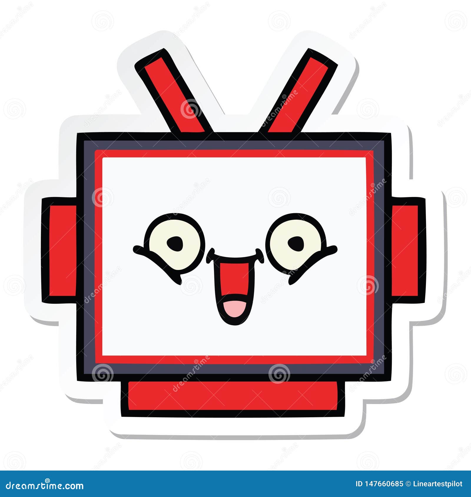 Sticker of a Cute Cartoon Robot Head Stock Vector - Illustration of ...