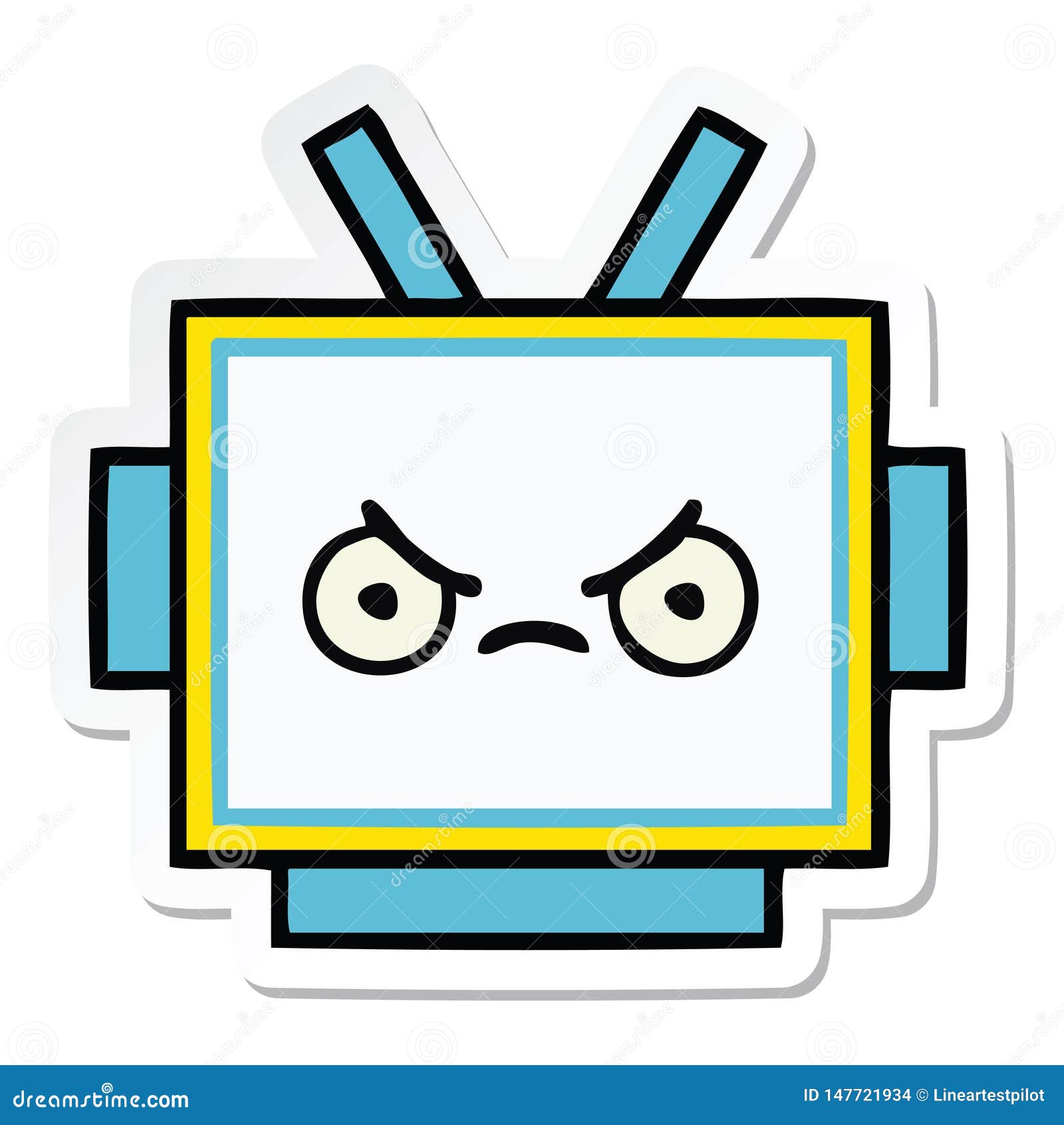 Sticker of a Cute Cartoon Robot Head Stock Vector - Illustration of ...